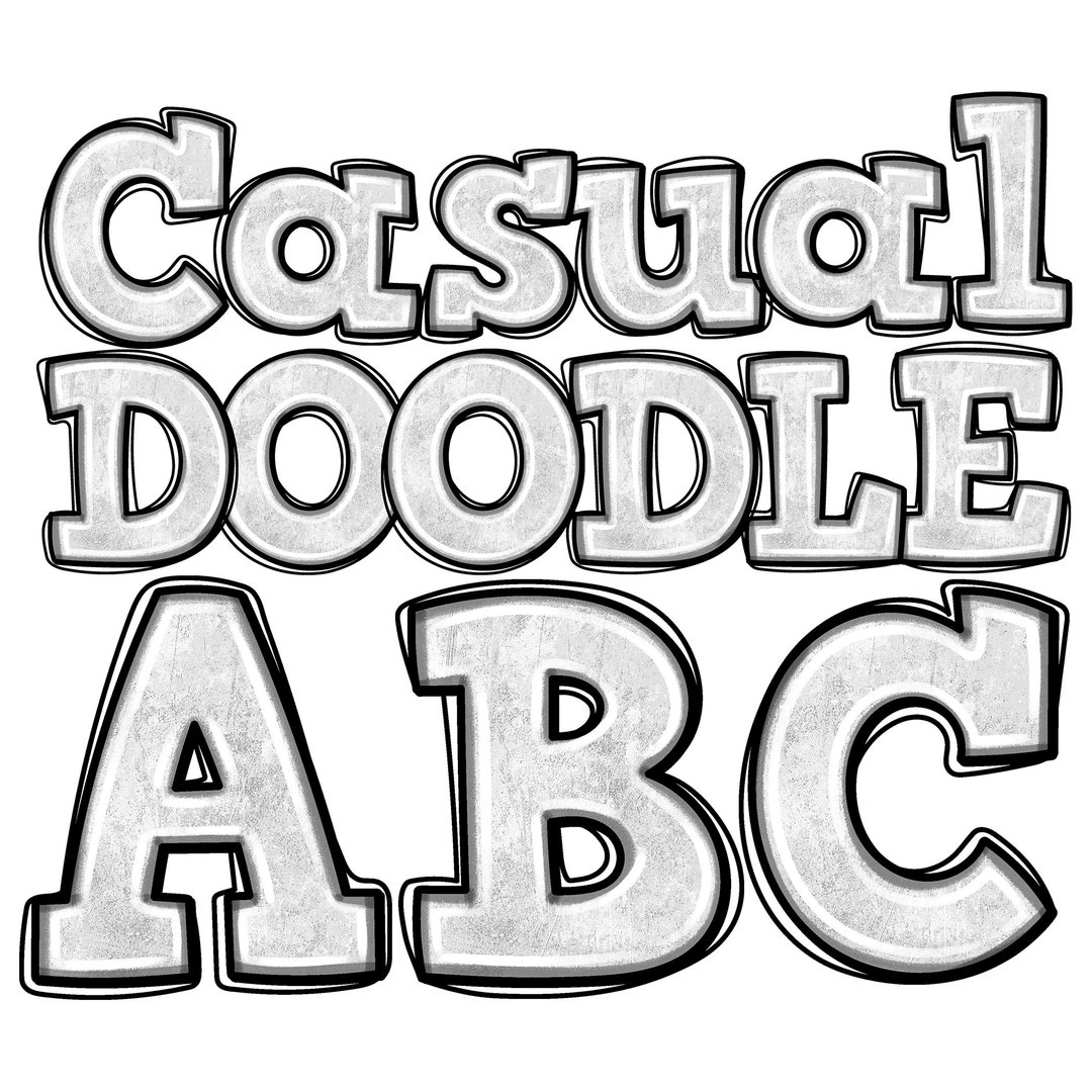 White Grey Doodle Alphabet PNG, Digital Download, Casual Hand Drawn ...