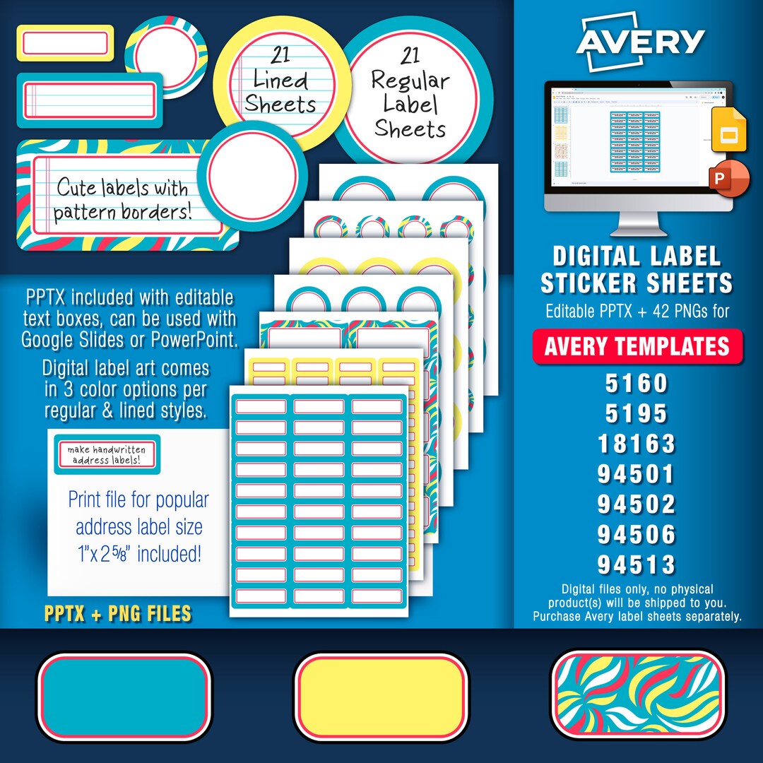 Label Sheet Templates Editable Text Avery Compatible - Etsy
