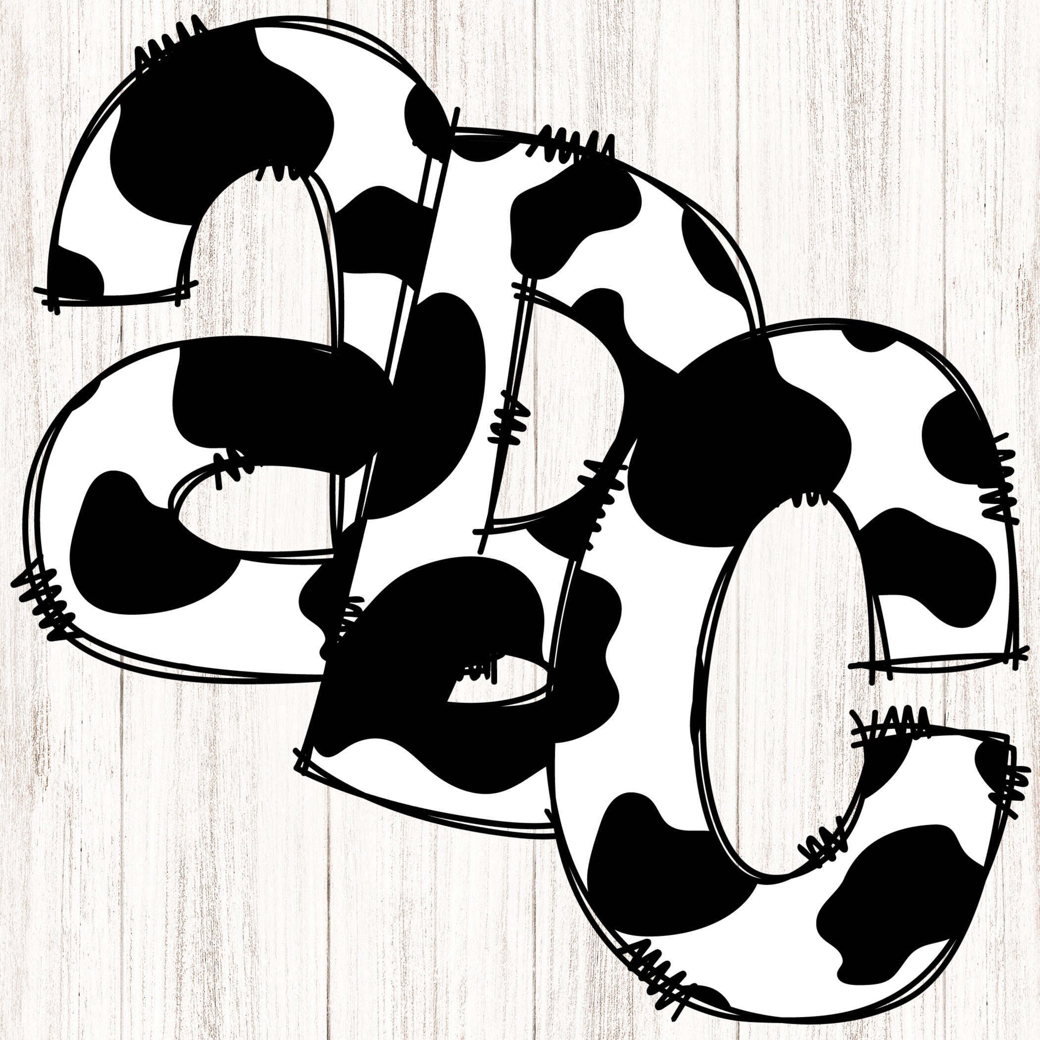 Cow Print Doodle Alphabet PNG, Black & White Pattern Fill Letters for ...