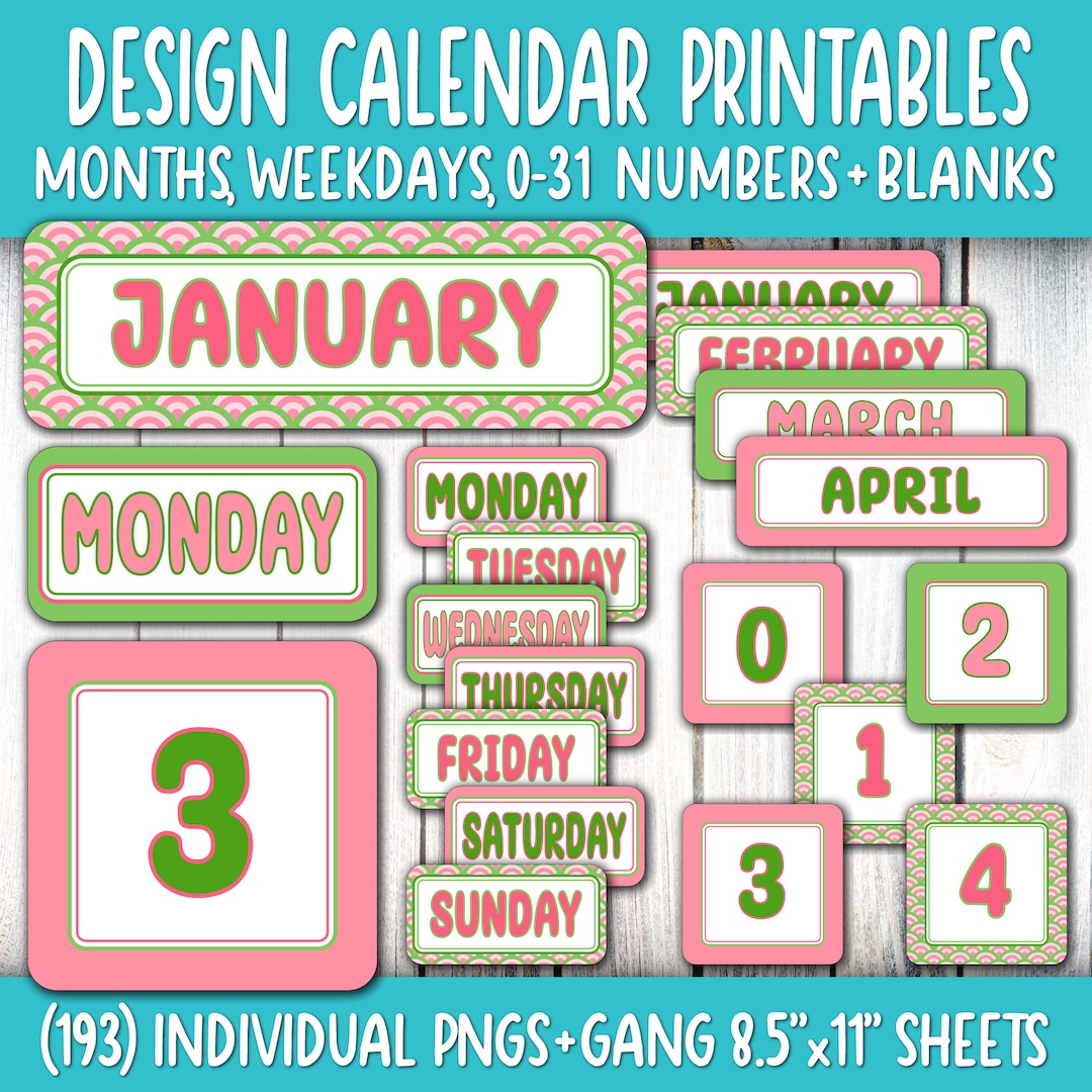 Wall Calendar - Standard, Pink and Green Happy Fun Bright Pattern for ...