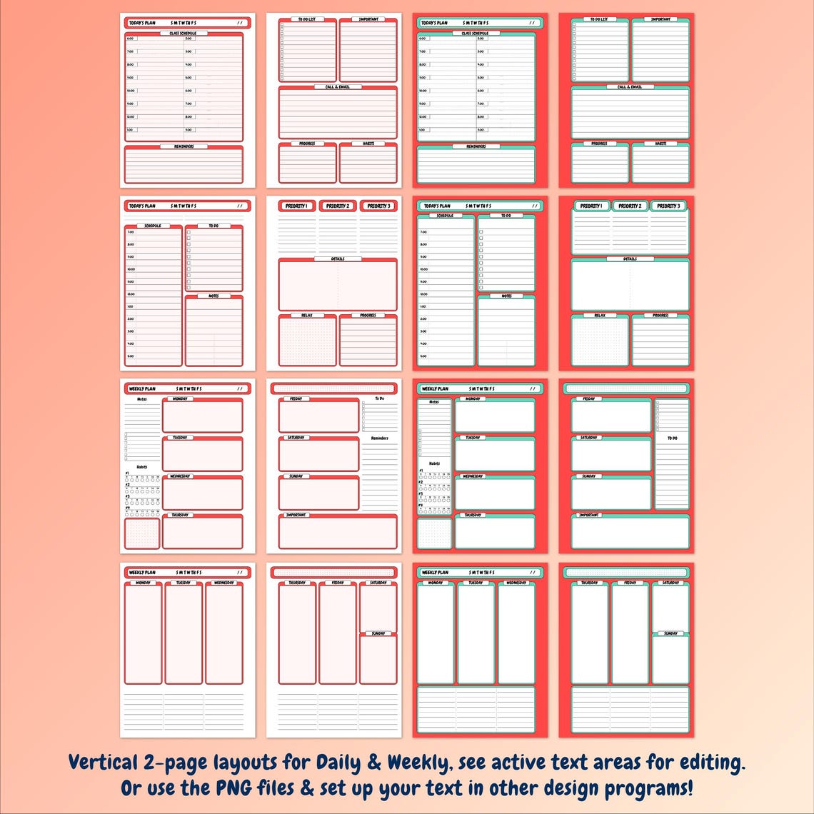 Calendar Pack - Editable Daily | Weekly | Monthly | Yearly | Red, Sea ...