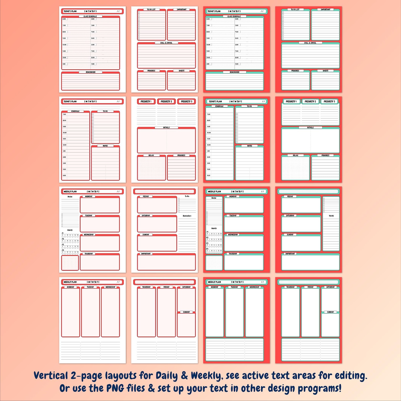 Calendar Pack - Editable Daily | Weekly | Monthly | Yearly | Red, Sea ...