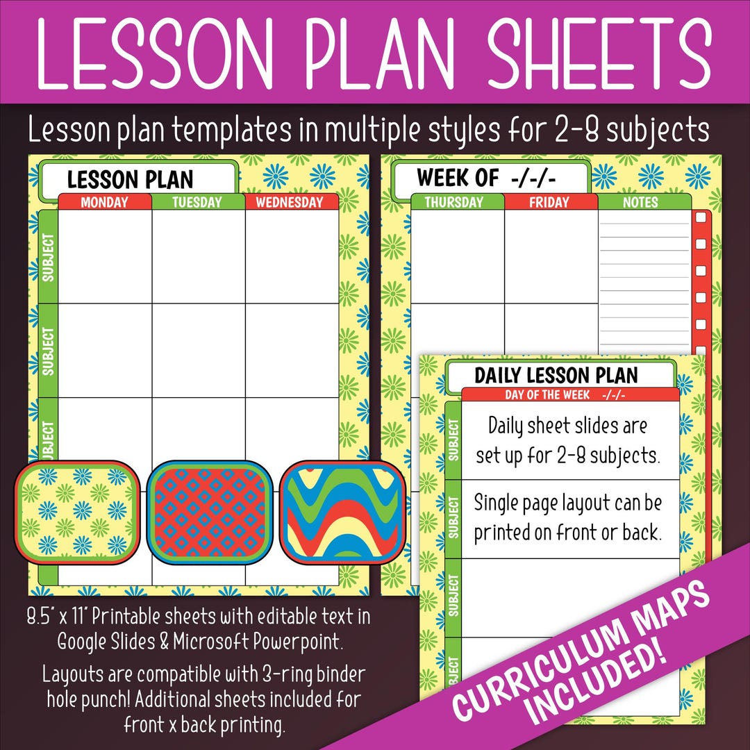 Lesson Plan Sheets & Curriculum Maps (editable) | Floral, Diamonds ...
