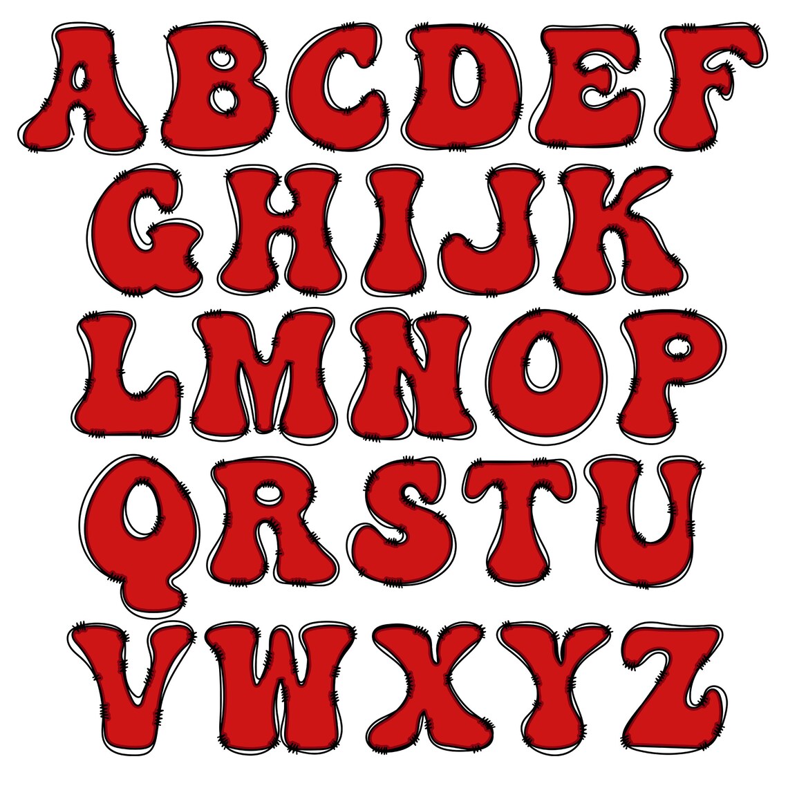 Digital Download | Doodle Retro AG - Red Vintage | Hand Drawn Alphabet ...