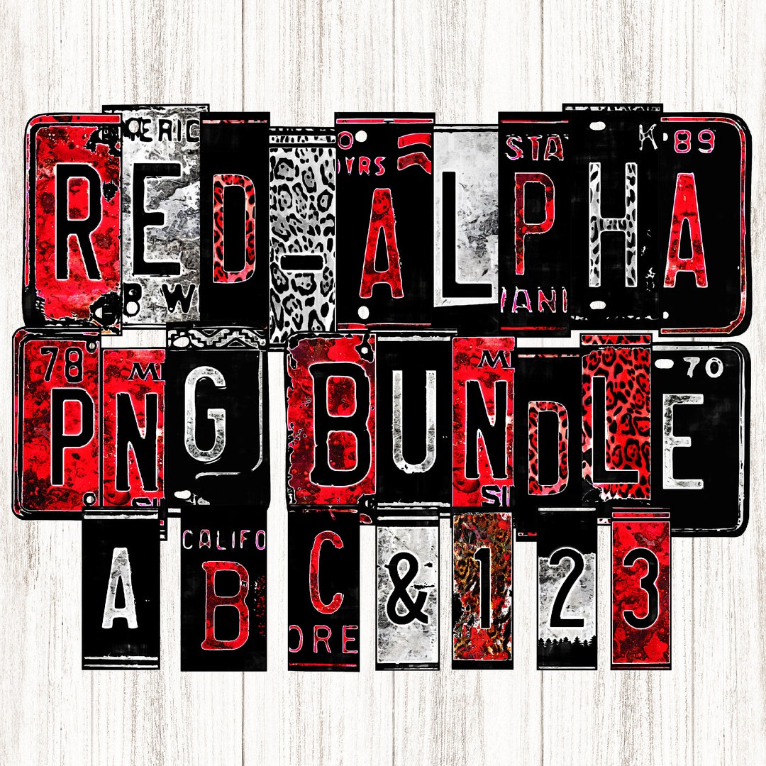 Red License Plate Alphabet, Mix Match Letters, Grunge & Leopard Print ...