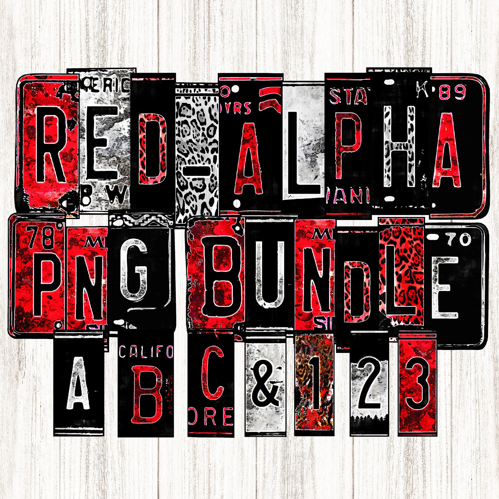 Red License Plate Alphabet Mix Match Letters Grunge & - Etsy