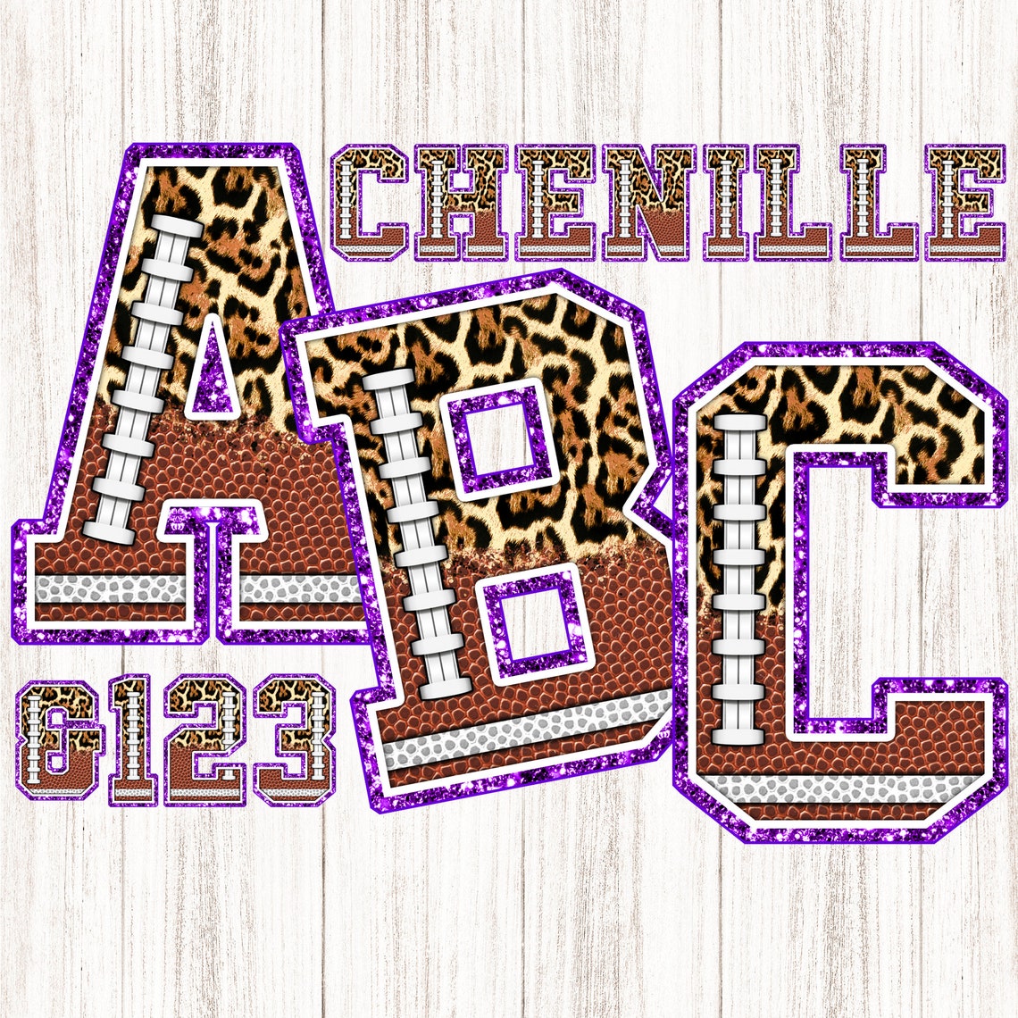 Football Letters PNG Purple Glitter Leopard & Laces Stitch - Etsy