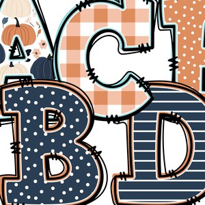 Boho Fall Doodle Alphabet, 5 Pack Bundle Set, Whimsical Pumpkin Floral ...