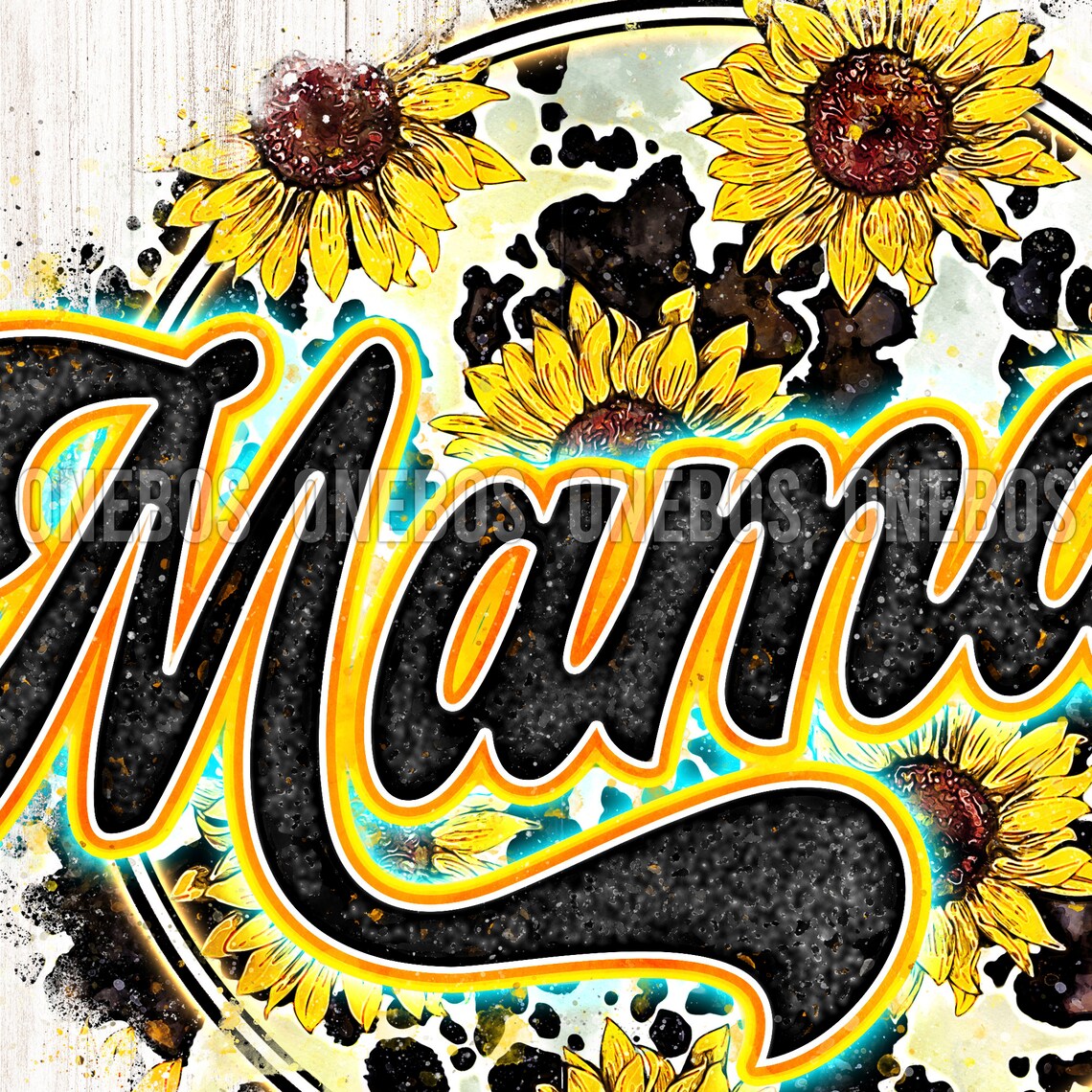 Digital MAMAW PNG With Cow Sunflower Print Retro Letters - Etsy