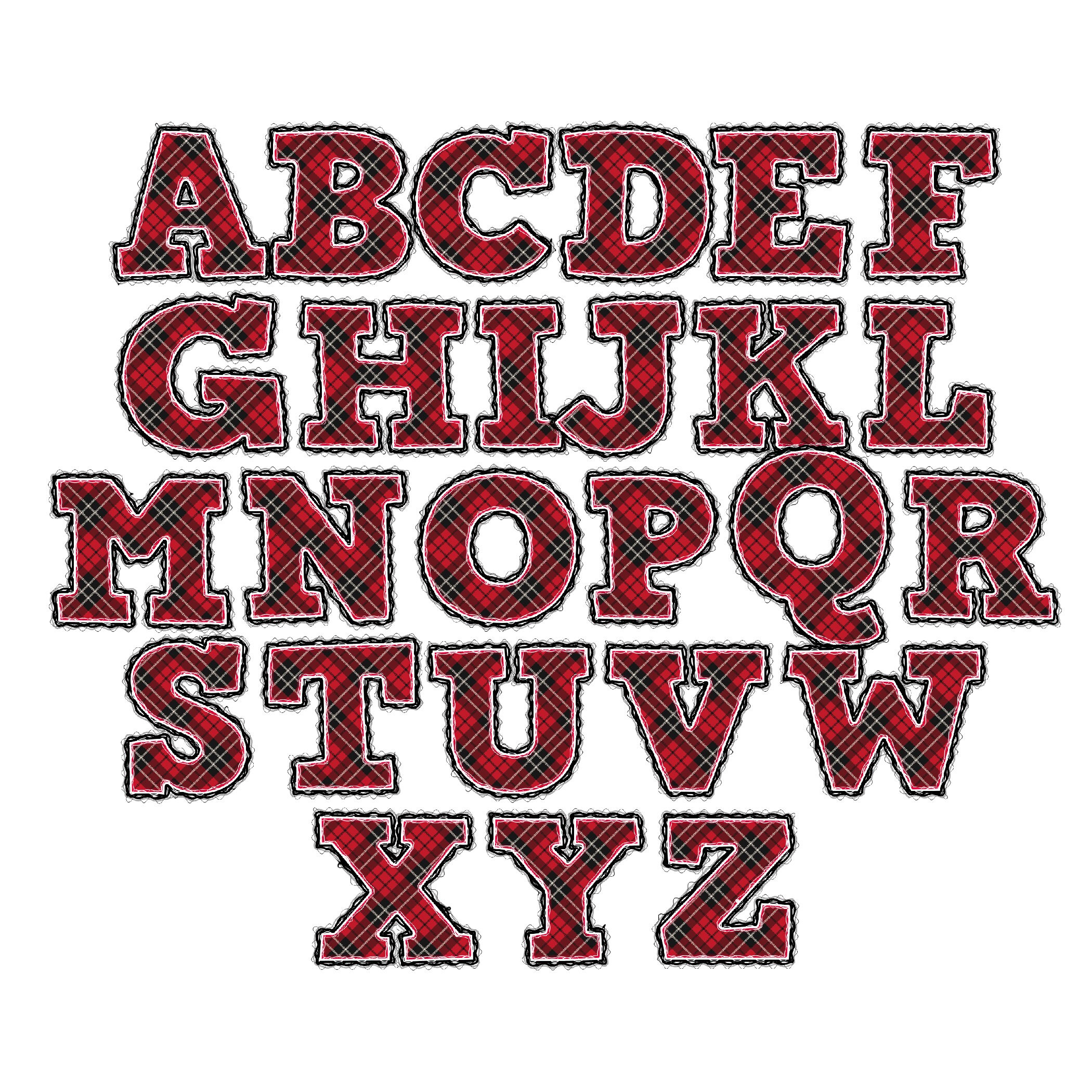 Digital Sketchy PNG Plaid Alphabet Red Black White Plaid - Etsy