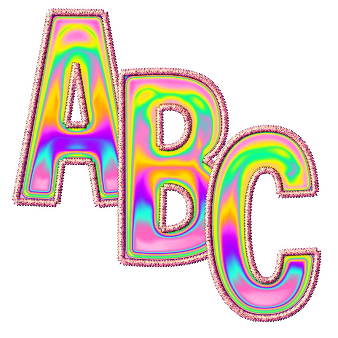 Faux Embroidery Alphabet, Holographic Mylar Metallic Text Effect ...