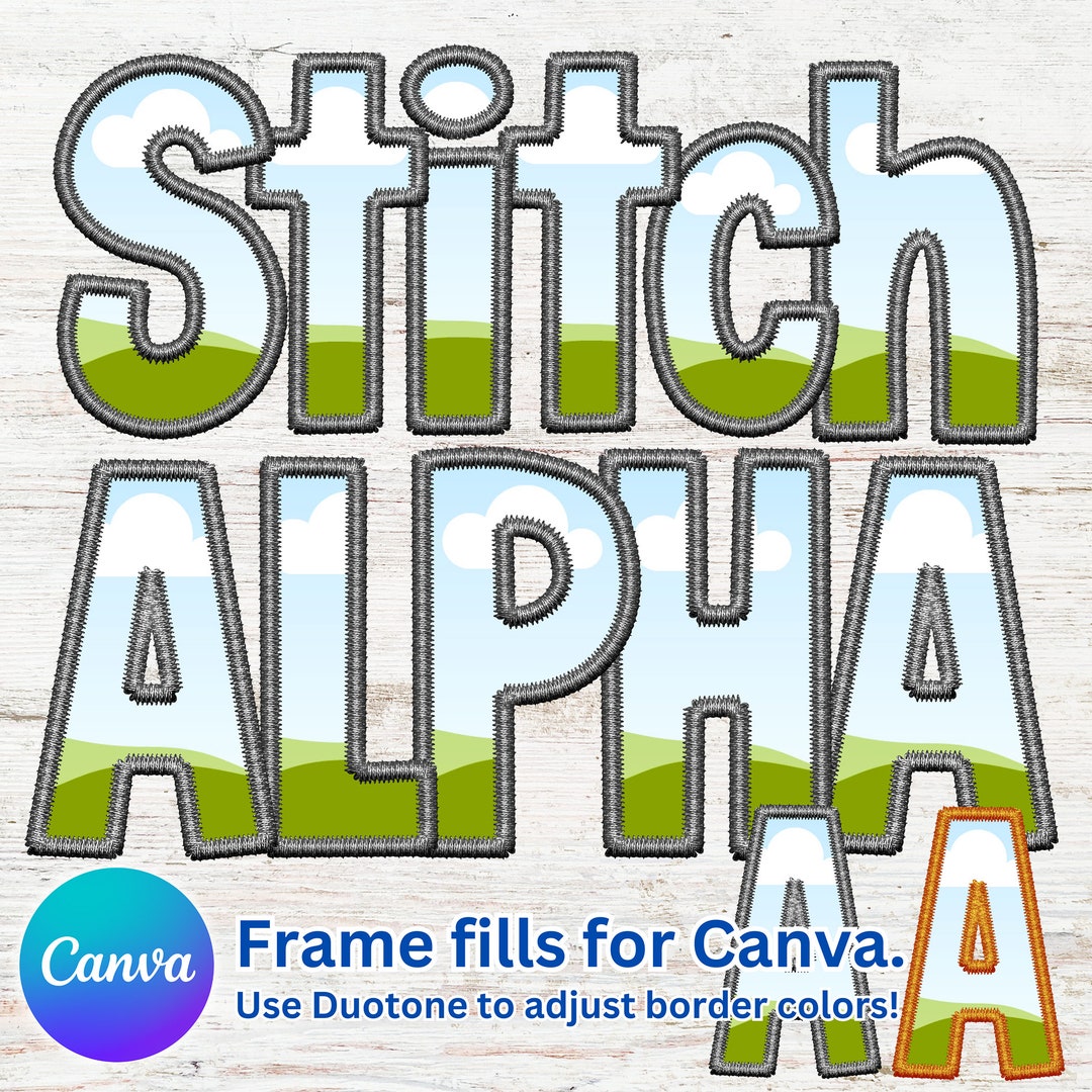 Digital Stitch Alpha PNG, Faux Embroidery Applique Patch Letters ...