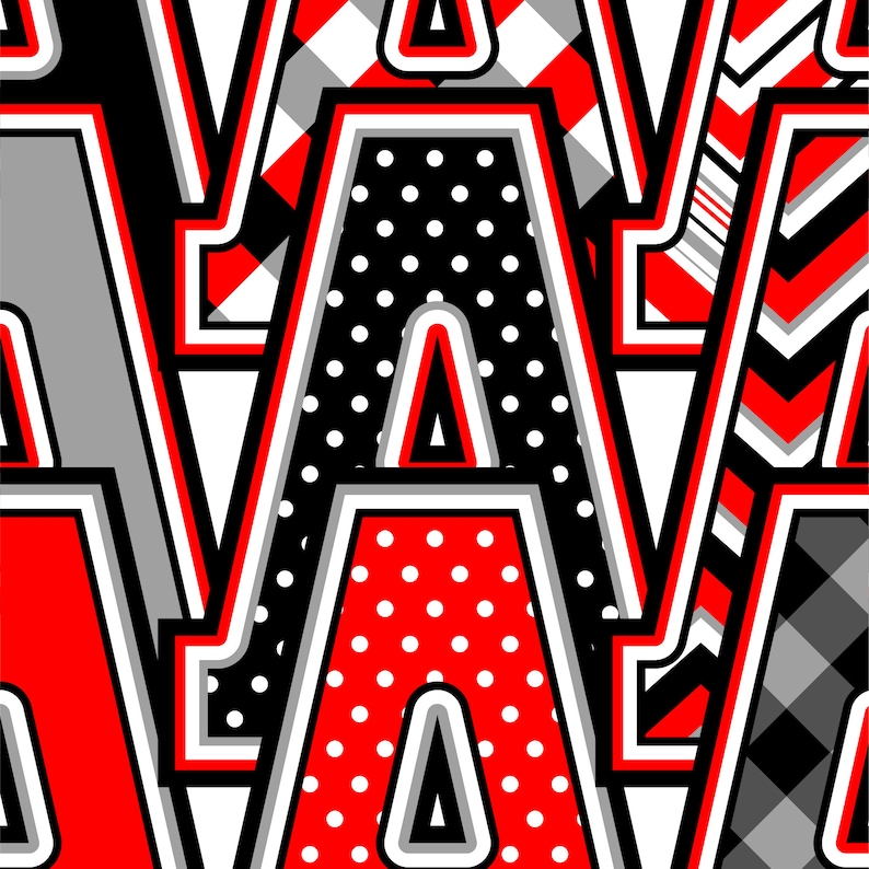 Preppy Alphabet PNG Bundle, 9 Sets of Letters, Numbers, Chenille Sporty ...