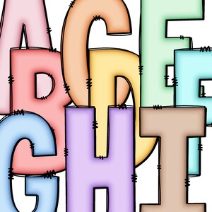 Pastels Doodle Alphabet PNG, Basic Doodle V3, Boho Pastel Rainbow ...