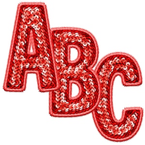 Digital Red Sequin Alphabet, Faux Realistic Lined Sequin Letters, Faux Embroidery Stitch Patch ...