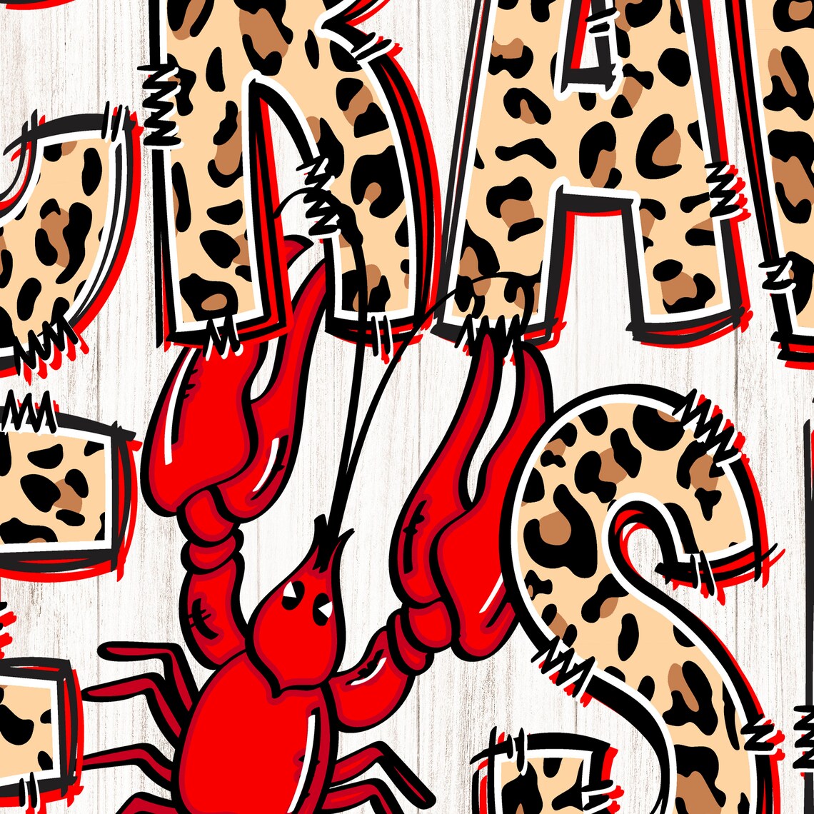 Crawfish PNG Digital Download Leopard Doodle Letters | Etsy
