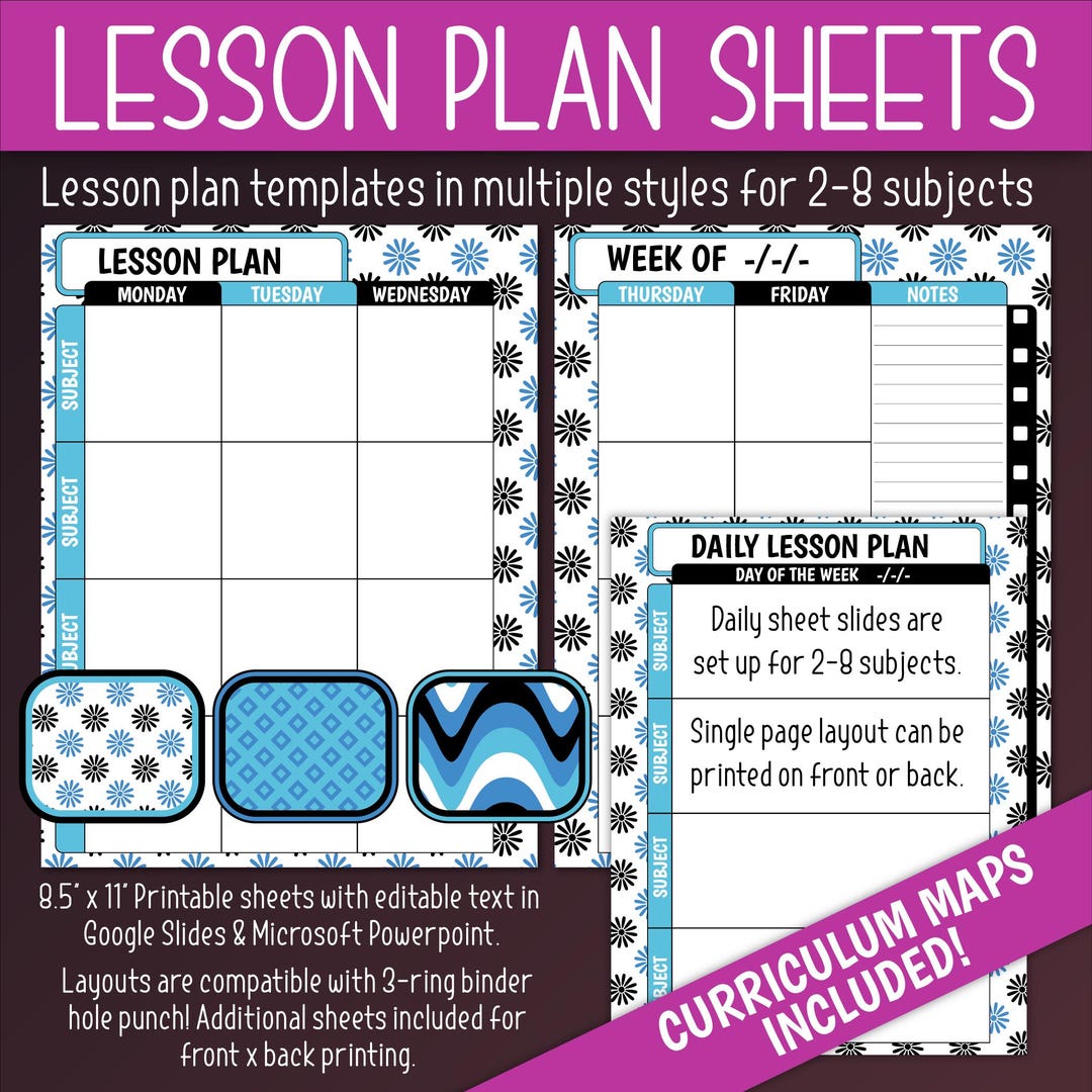 Lesson Plan Sheets & Curriculum Maps (editable) | Flowers, Diamonds ...