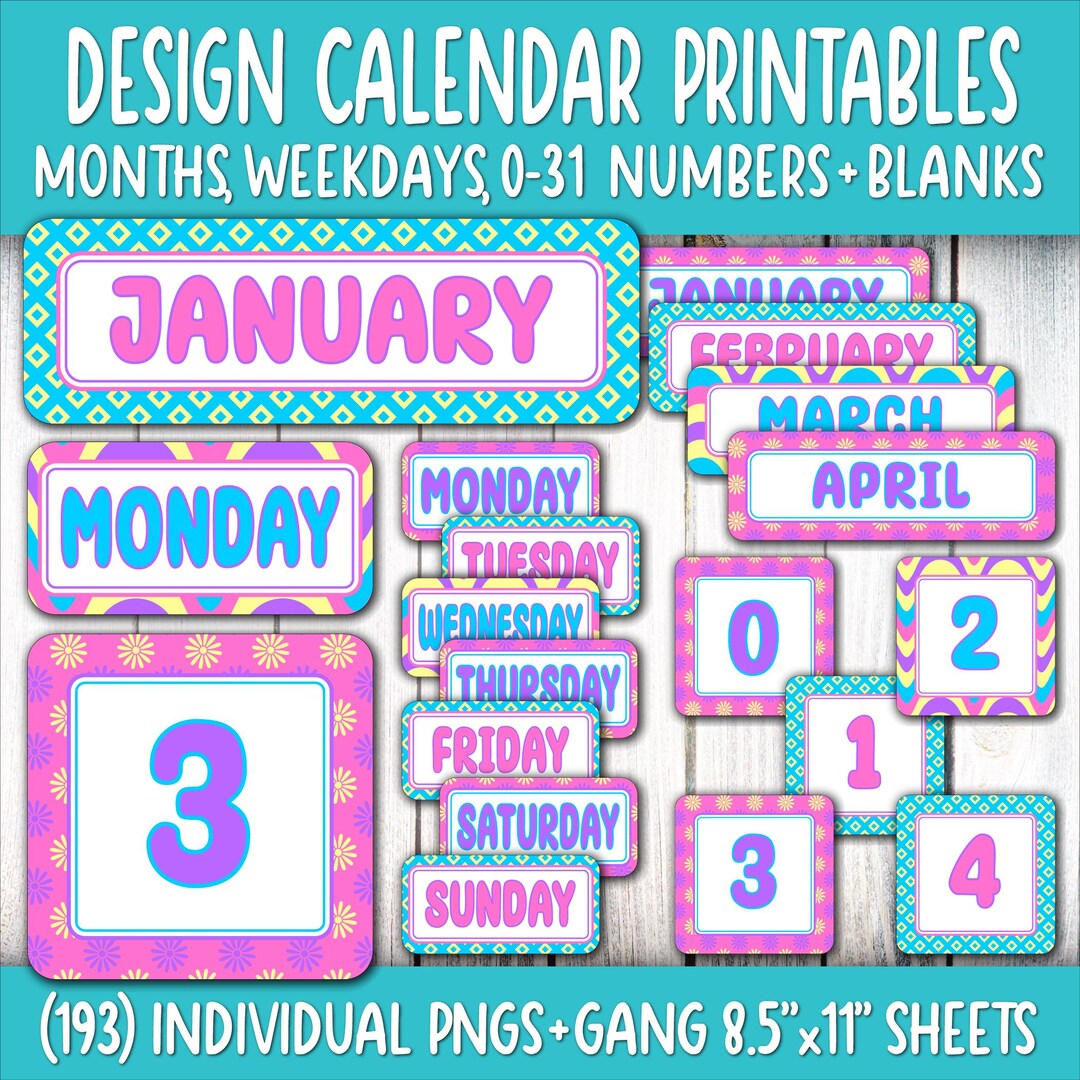 Wall Calendar - Standard - for Teachers | Flowers, Diamonds, Checkered ...