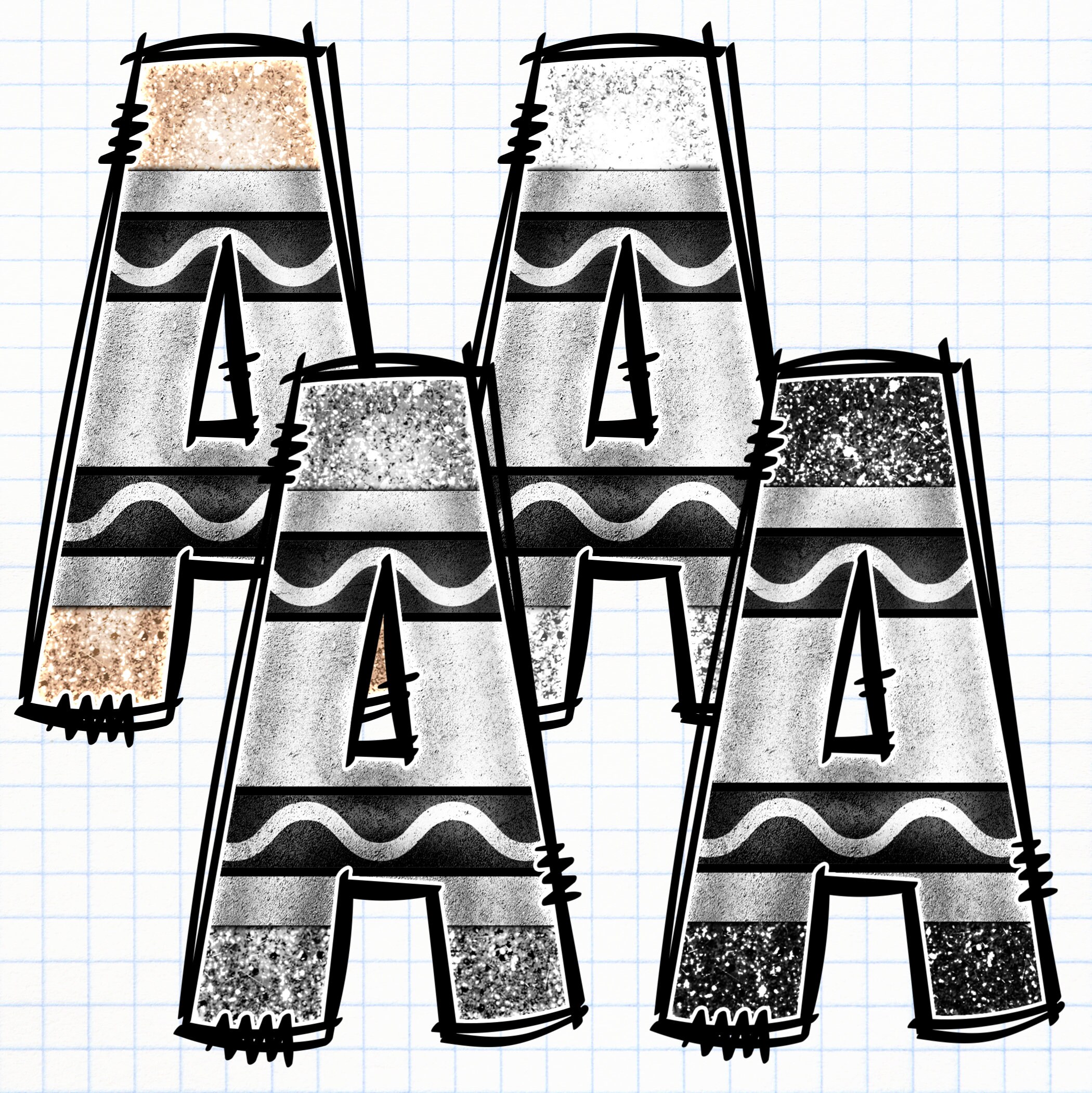 Glitter Crayons Alphabet Bundle 14 PNG Sets Rainbow Silver - Etsy