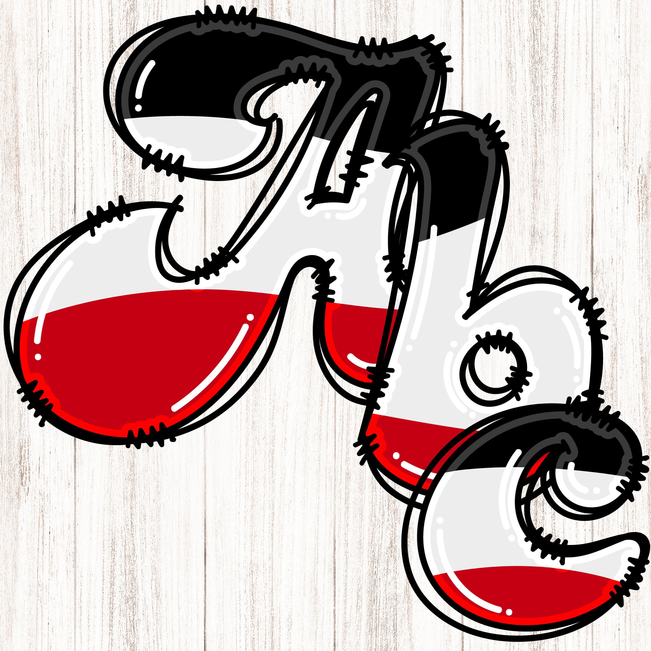 Doodle Retro Alphabet - Cute Wavy Stripes, Red Black White Pattern Fill ...