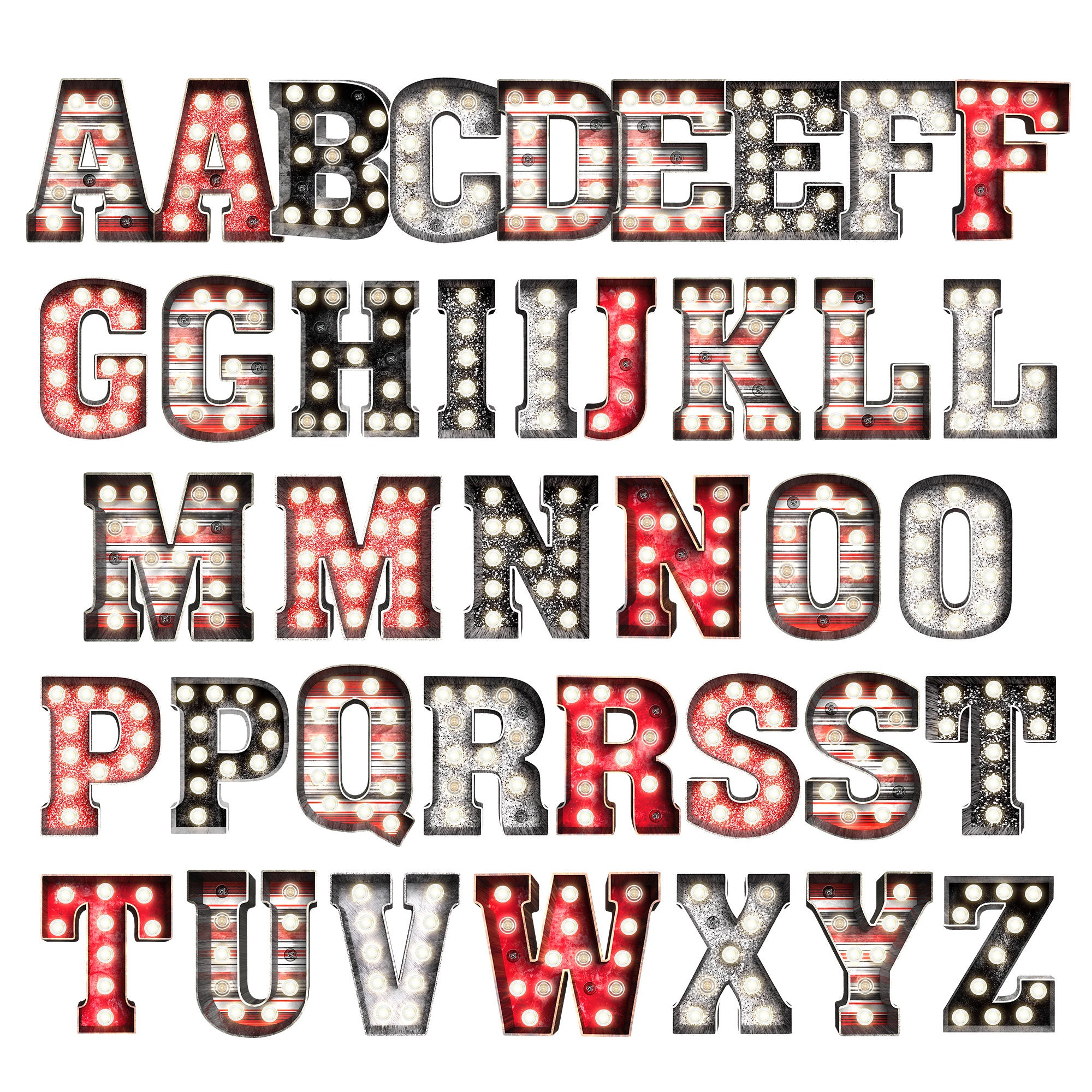 Digital Download Red Black Silver Mix Marquee Letters & - Etsy