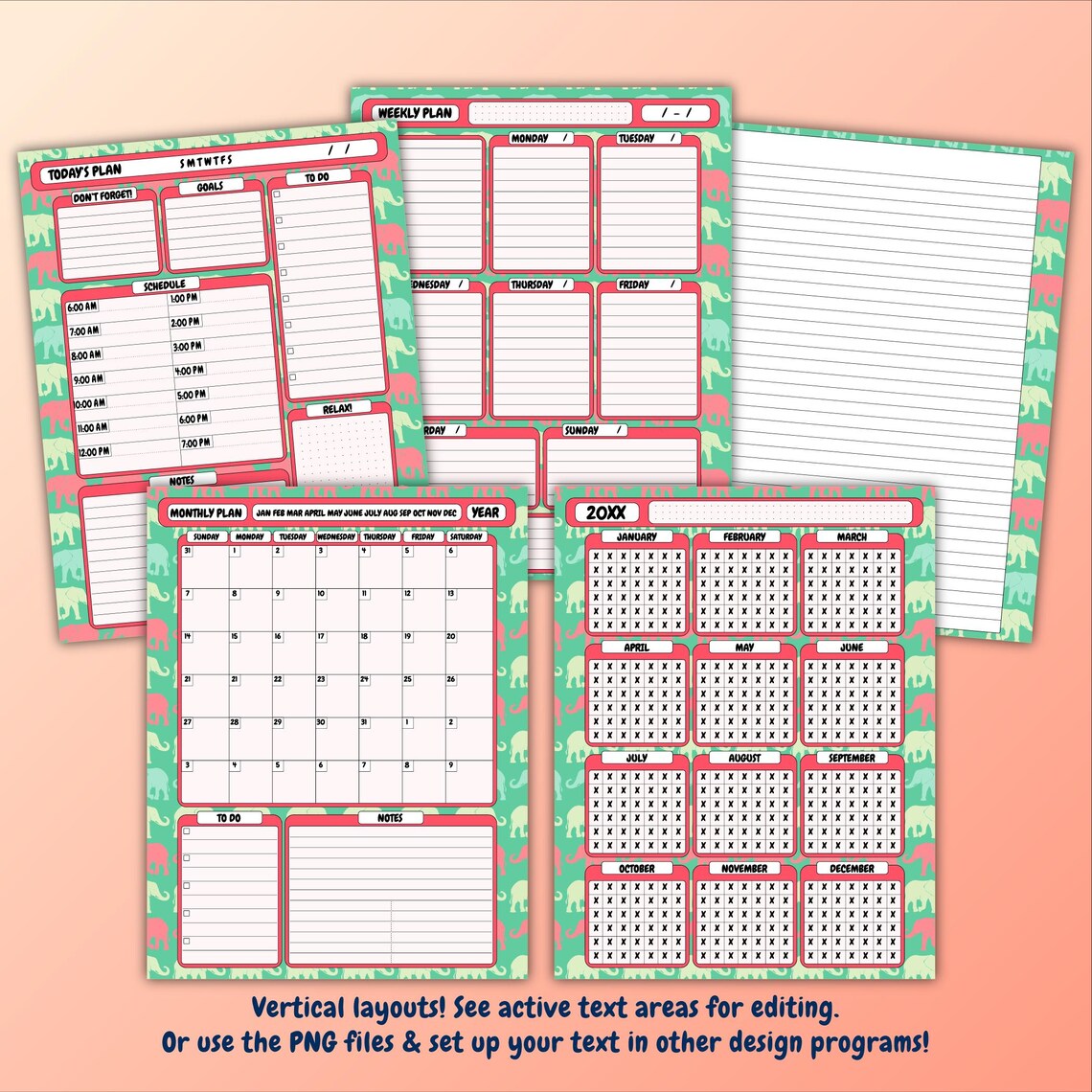 Calendar Pack - Editable Daily | Weekly | Monthly | Yearly | Elephant ...
