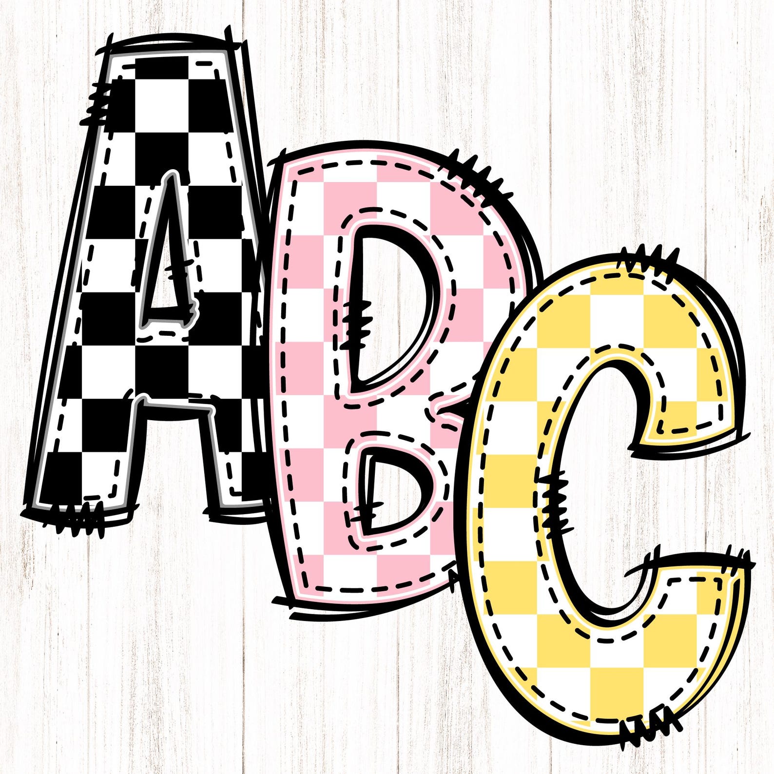 Retro Checker Print Alphabet Bundle, Doodle Alphabet Letters, Pink ...