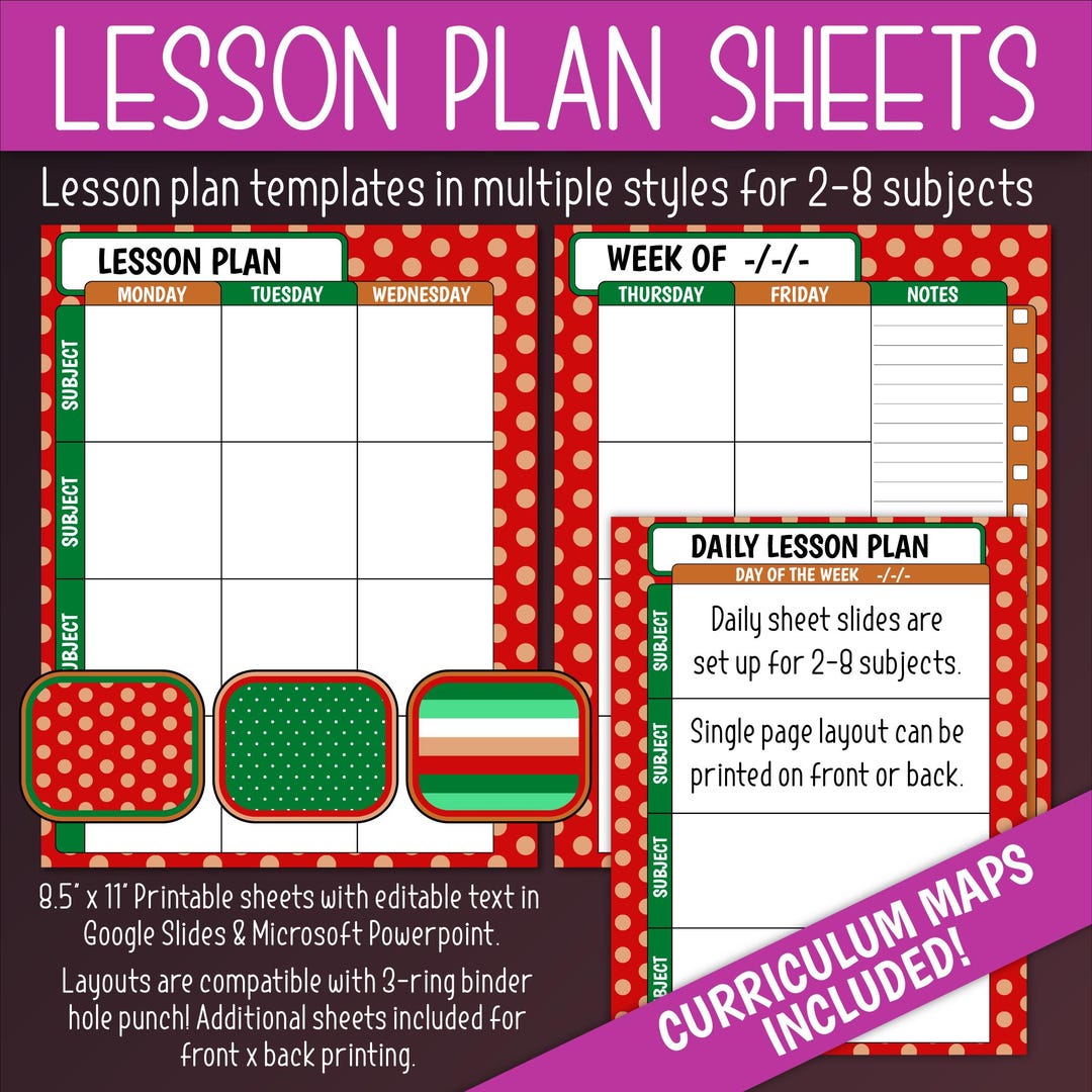 Lesson Plan Sheets & Curriculum Maps (editable) | Polkadots, Mini Dot ...