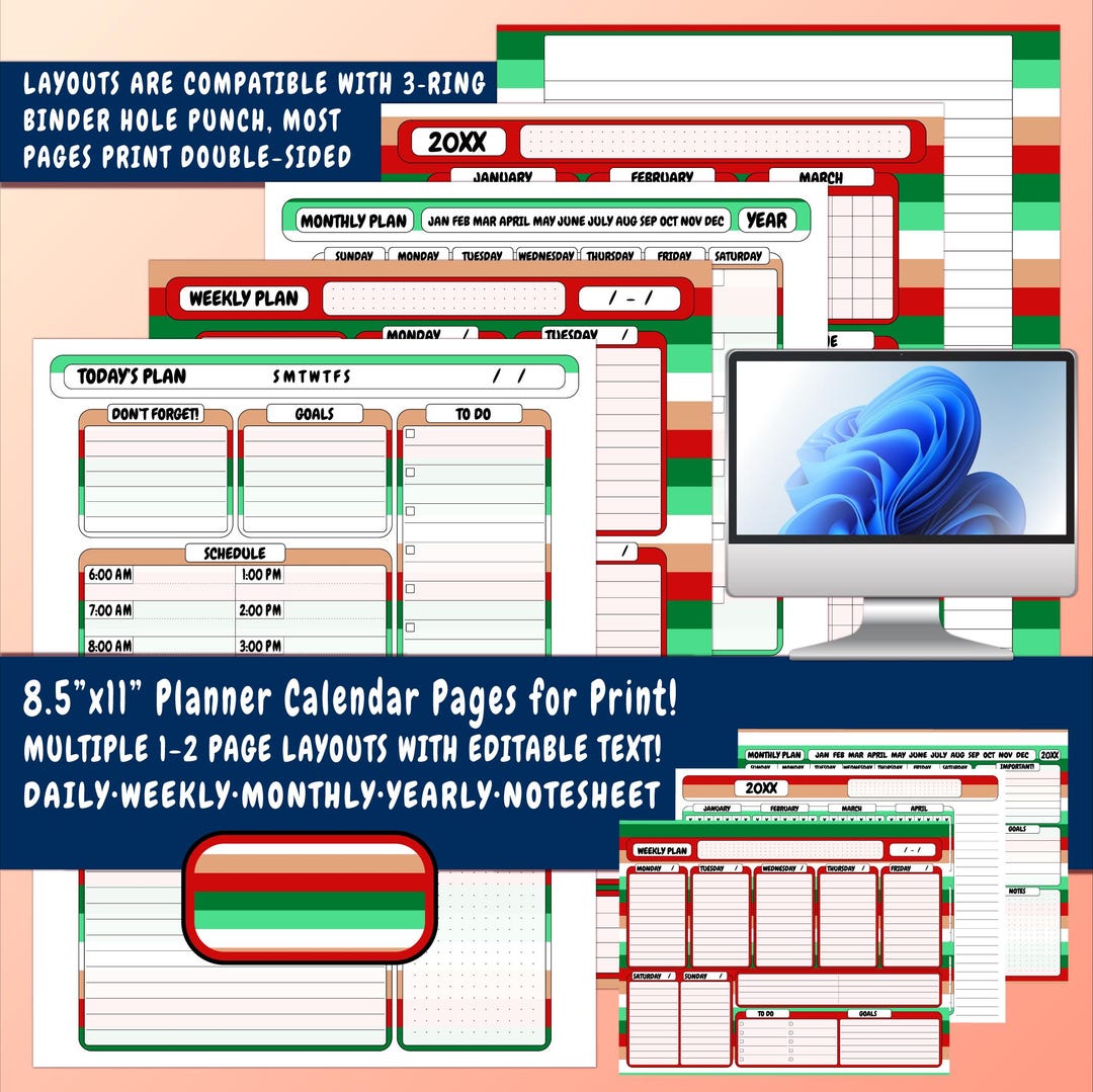 Calendar Pack - Editable Daily | Weekly | Monthly | Yearly | Large ...