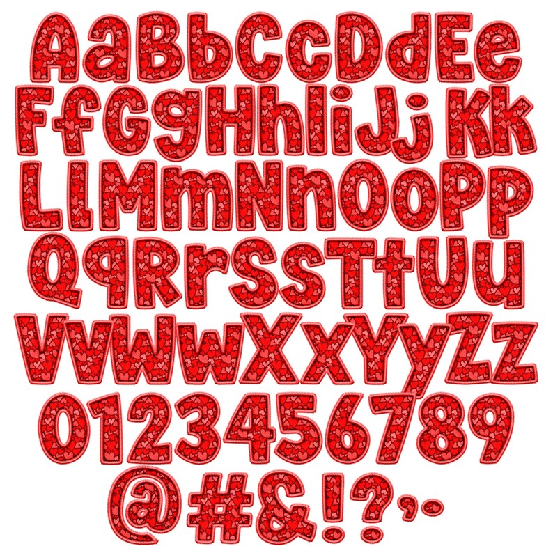 Valentines Faux Embroidery PNG Alphabet Bundle, Red Pink Teal Alphabets ...