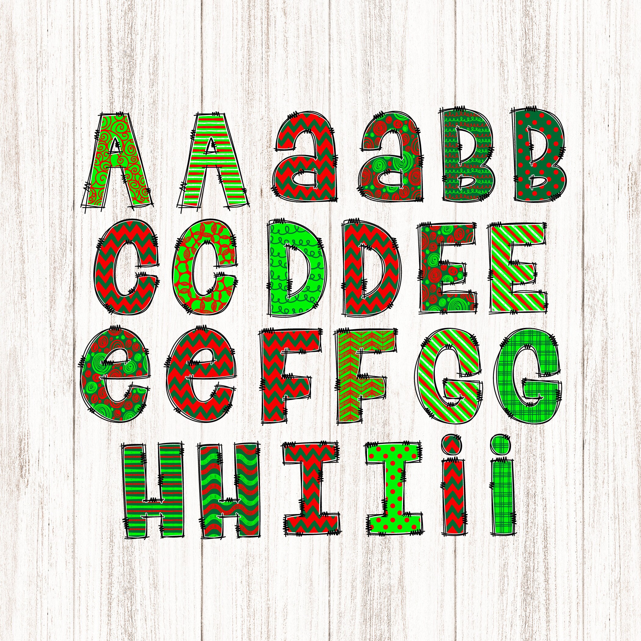 Christmas Doodle PNG Alphabet | 2 Full Alphabets, and Number Sets ...