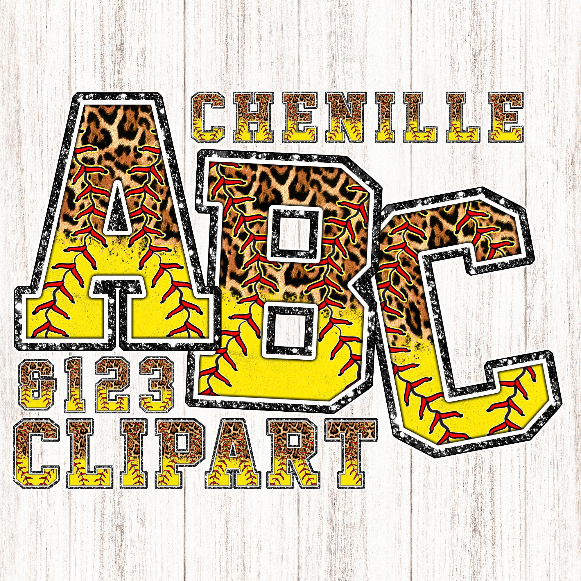 Softball Letters PNG With Leopard and Ball Stitching - Etsy