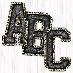 Leopard Black Glitter Alphabet, Varsity Athletic Block Letters, PNG ...