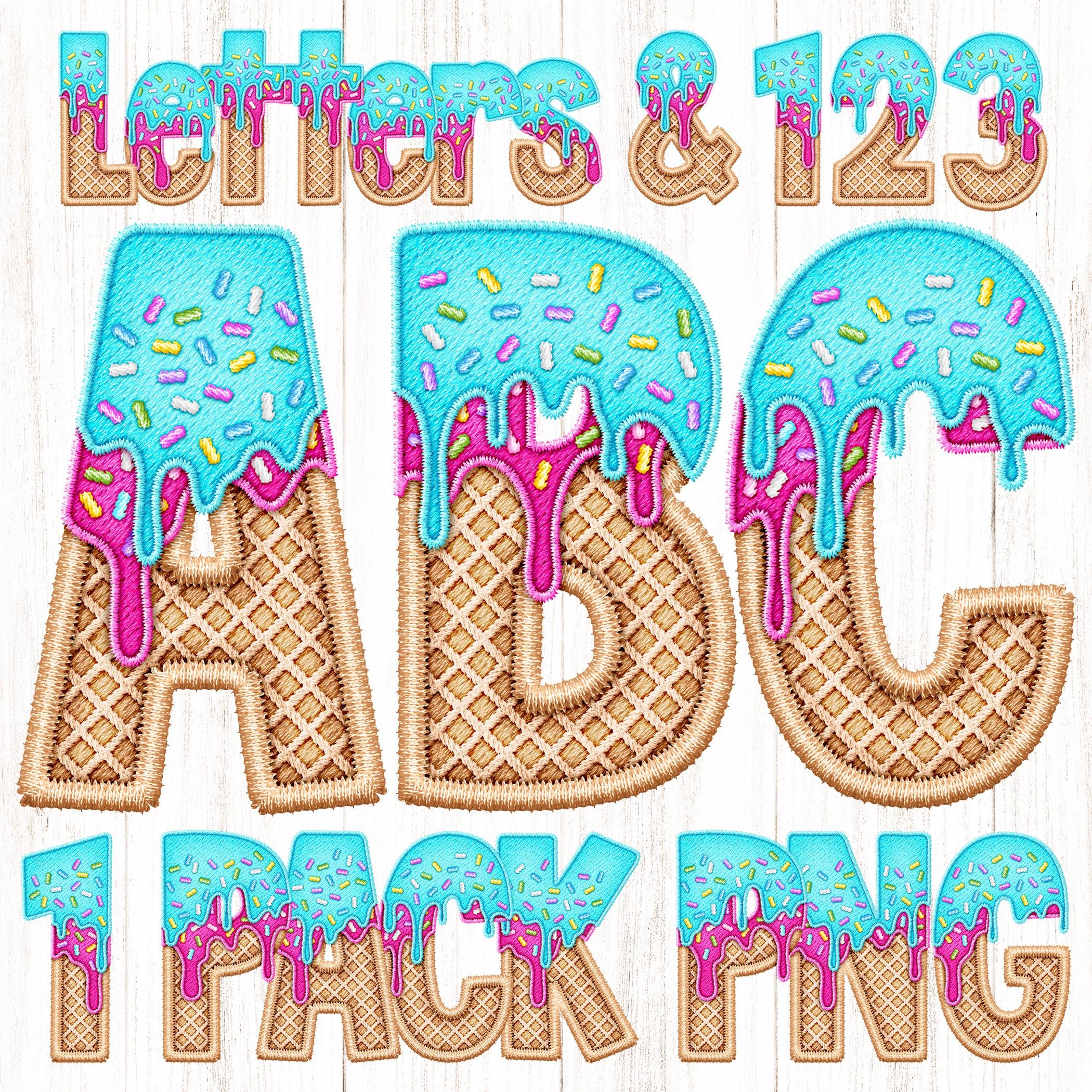 Ice-cream Cone Alphabet PNG, Faux Embroidery Drip Letters, Pink & Blue ...