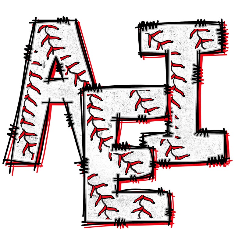 Digital Doodle Baseball Letters PNG, Baseball Stitching Pattern Fills ...