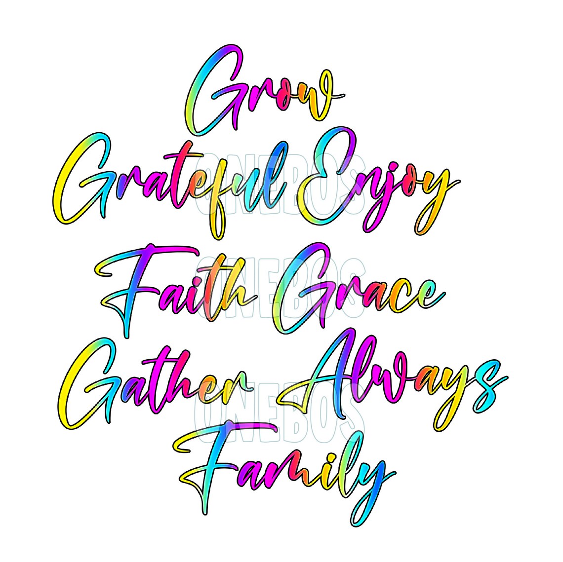 Word PNG Bundle Rainbow Cursive Ombre Gradient Wording - Etsy