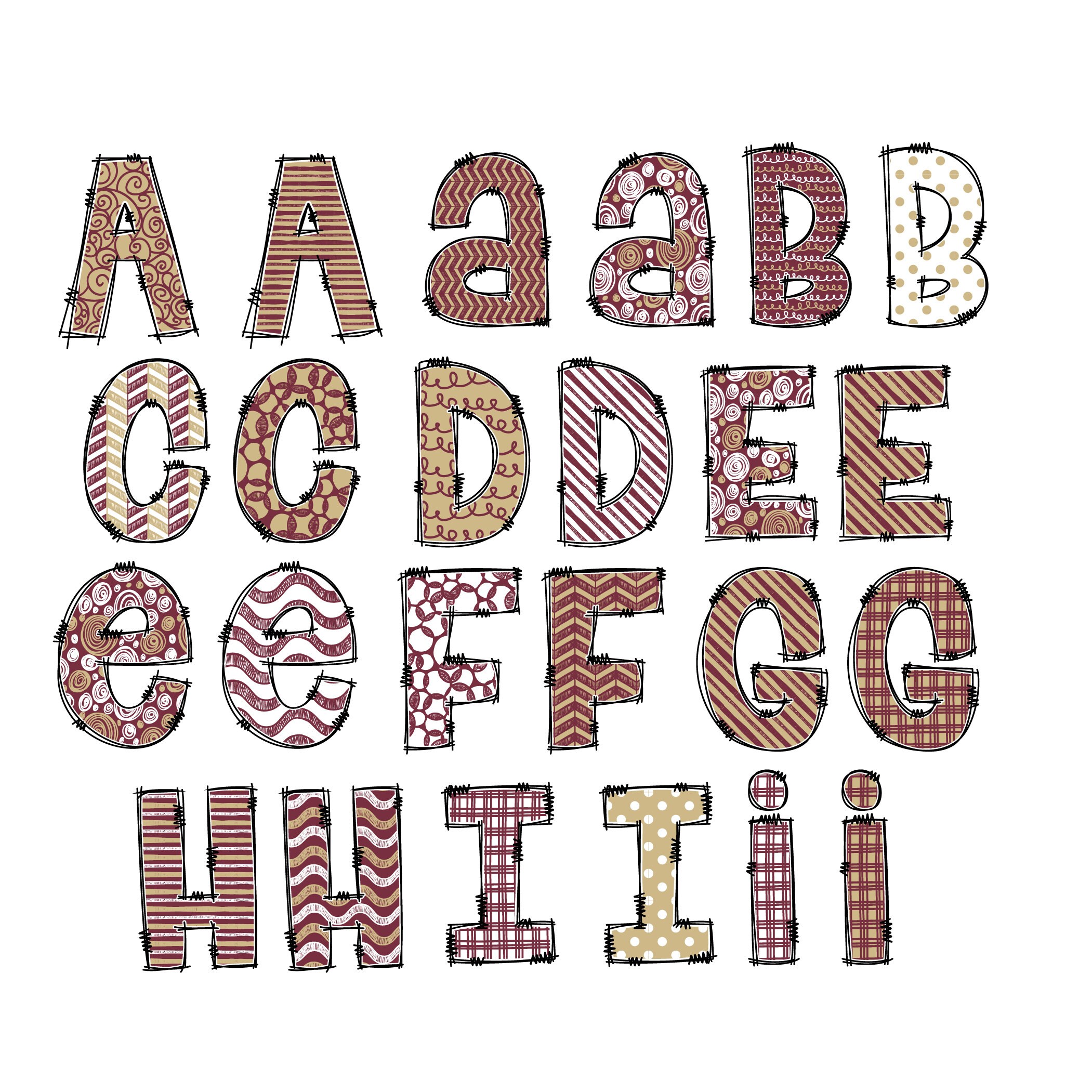 Double Doodle PNG Alphabet Bundle | 2 Full Alphabets Maroon Vegas ...