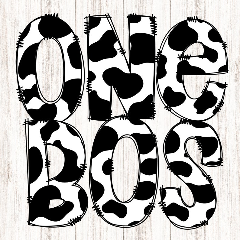 Cow Print Doodle Alphabet PNG Black & White Pattern Fill - Etsy