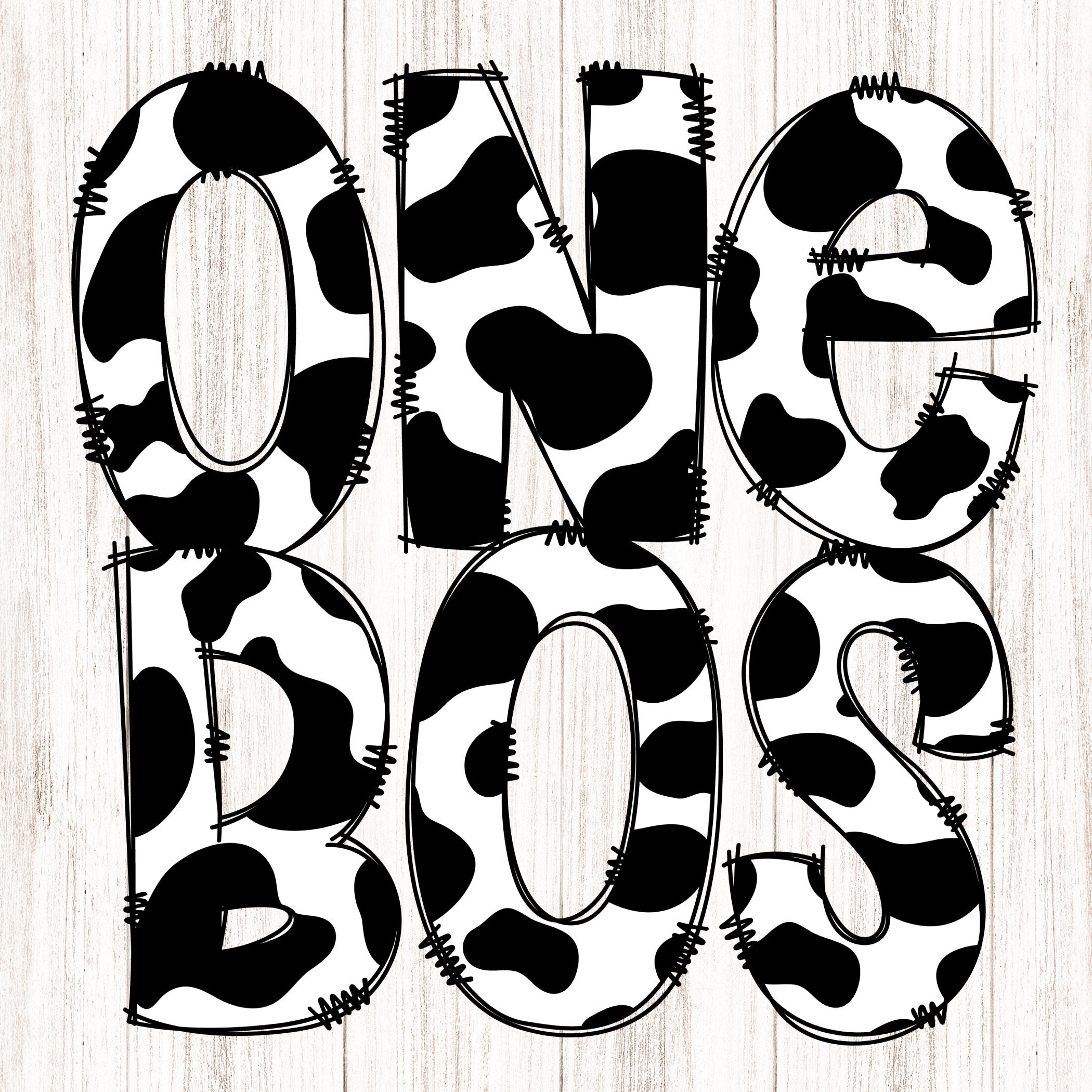 Cow Print Doodle Alphabet PNG, Black & White Pattern Fill Letters for ...