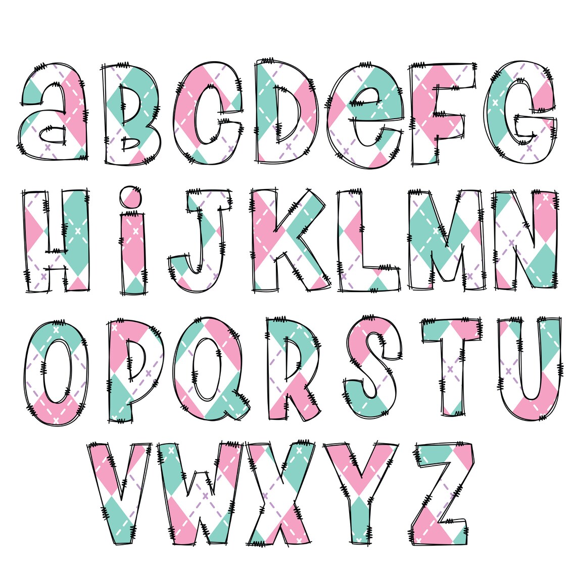 Digital Download Doodle Letters Pink Teal Plaid 1 Pattern | Etsy