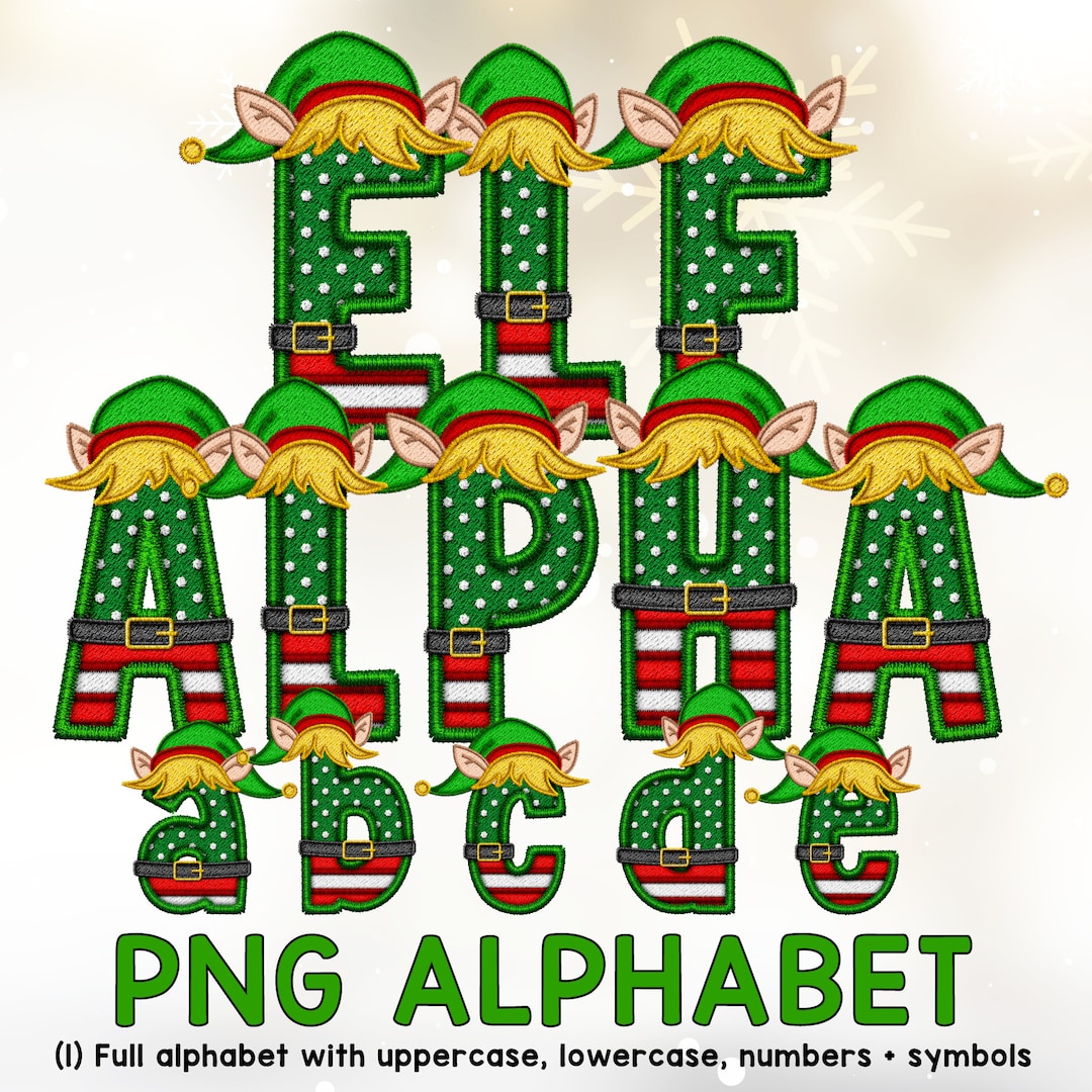 Christmas Elf Alphabet PNG, Faux Embroidery Classic Stitch Patch ...