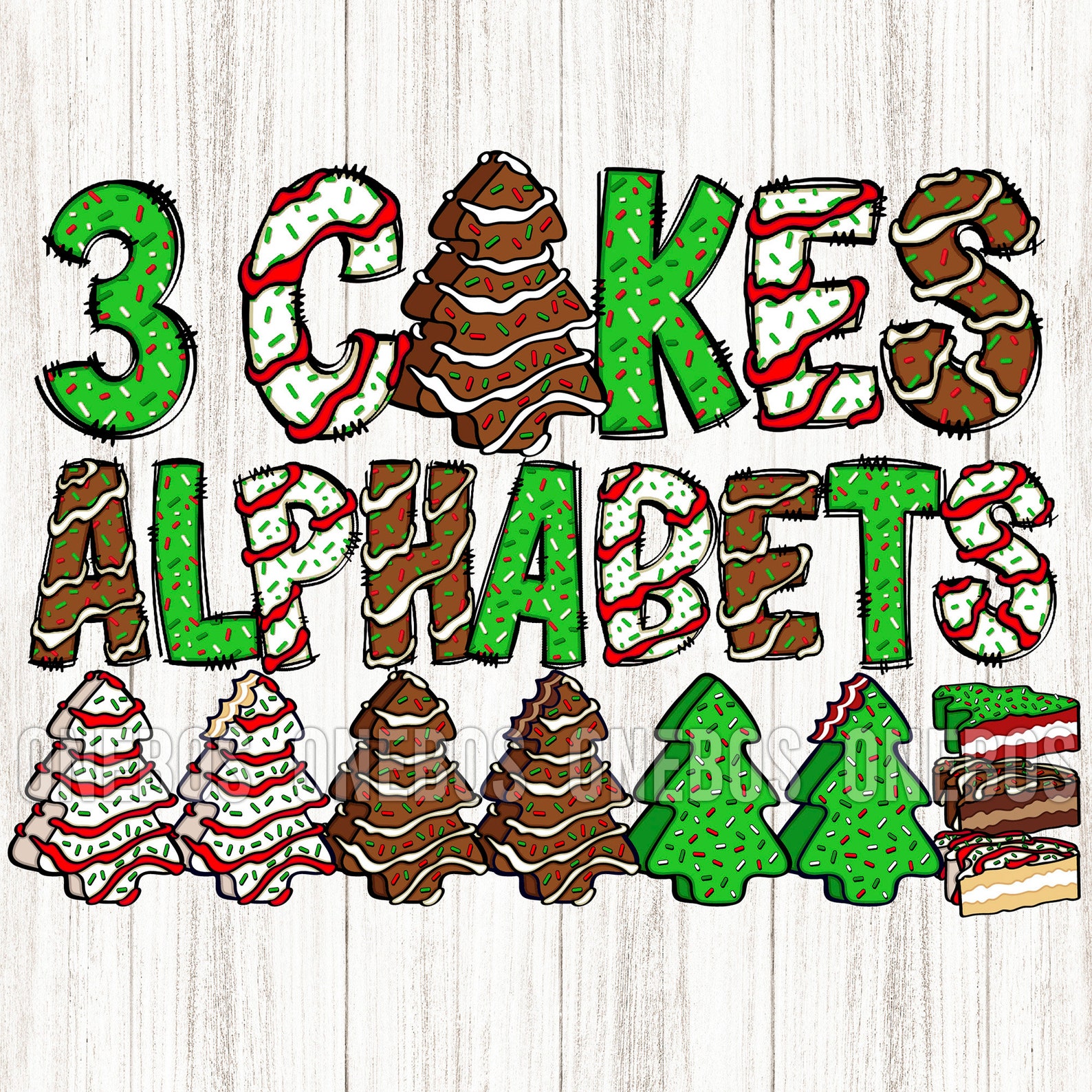 Tree Cake Alphabet PNG Bundle Set of 3 White Brown Green - Etsy