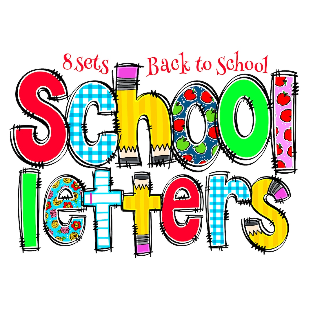 Back to School PNG Alphabet Bundle, 8 Sets, Floral Apple Pencil Note ...