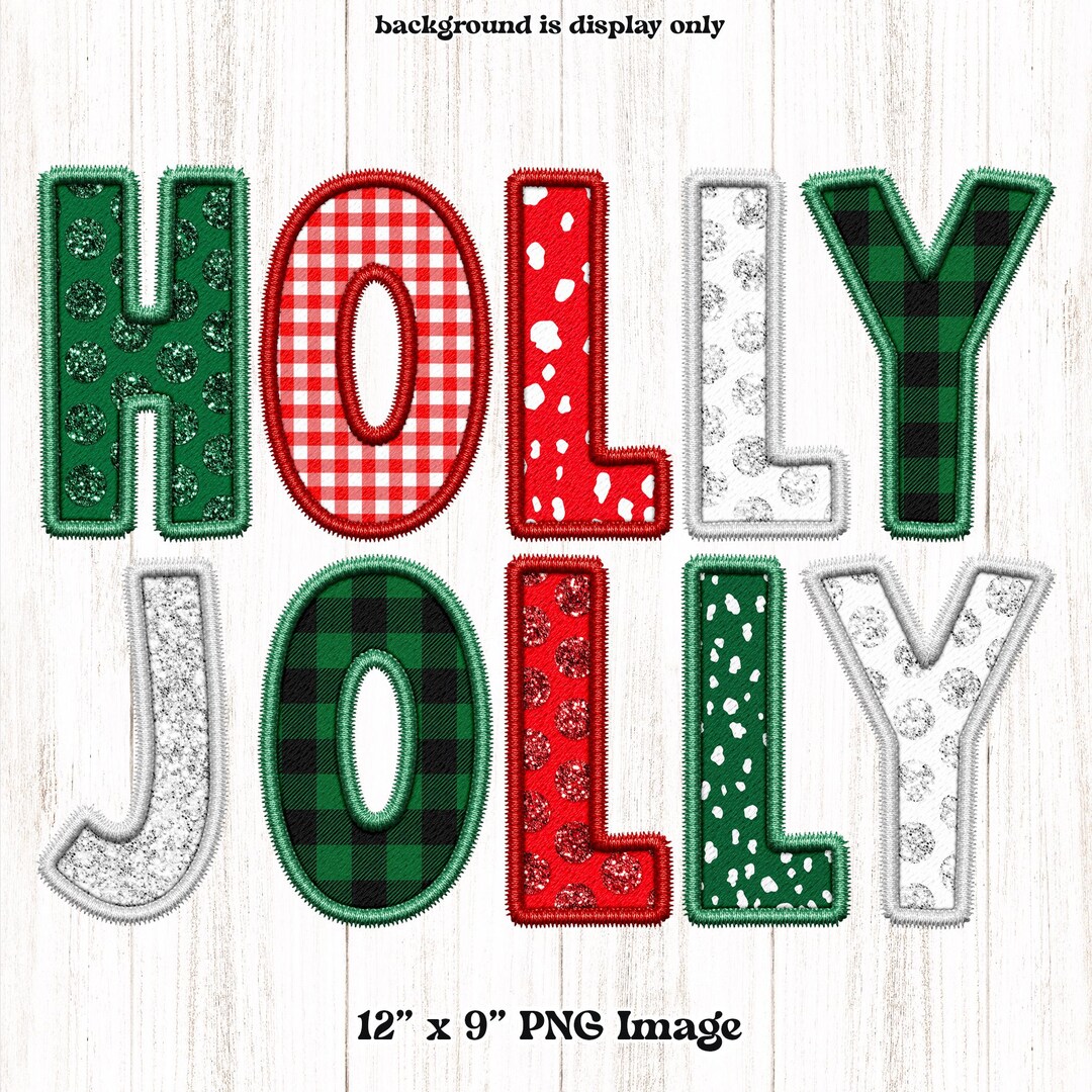 Holly Jolly PNG, Faux Embroidery Christmas PNG, Shirt Design, Red White ...