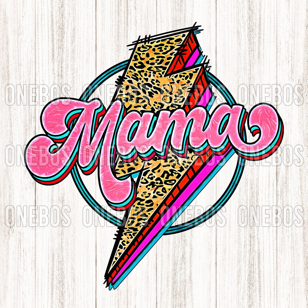 Mama Leopard Lightning Bolt PNG, Retro Round Clipart With Leopard ...