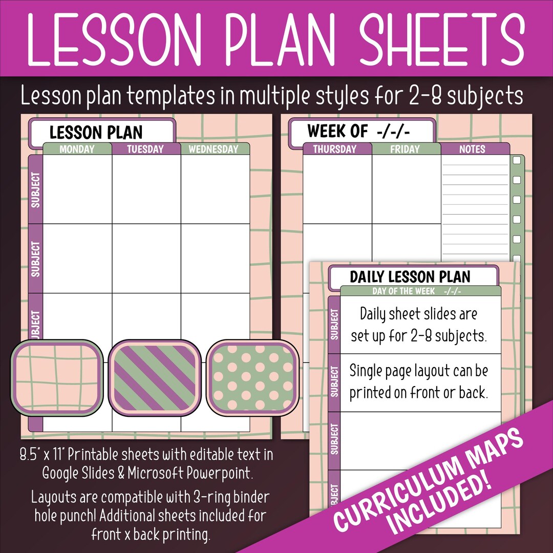 Lesson Plan Sheets & Curriculum Maps (editable) | Grid, Diagonal ...