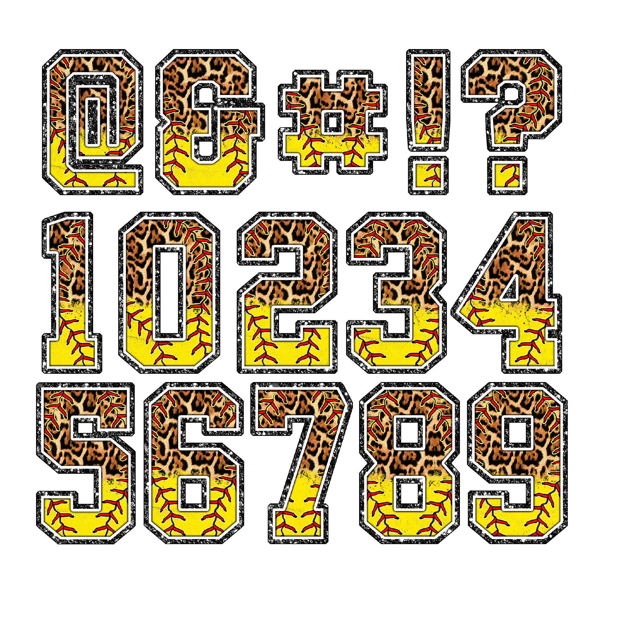 Softball Letters PNG With Leopard and Ball Stitching - Etsy