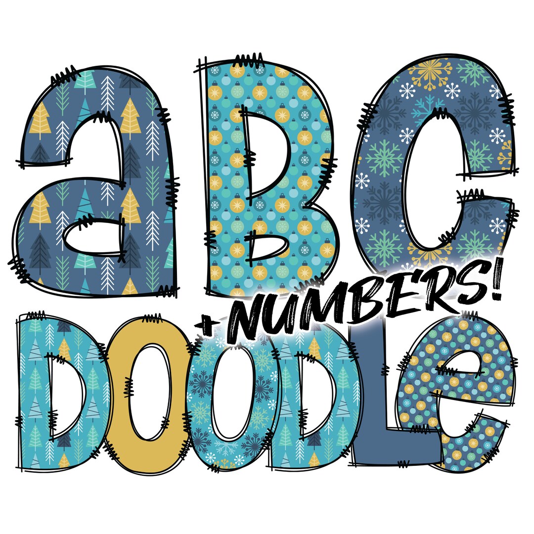 Digital Download | Doodle Christmas Blue and Gold Pattern Fill | PNG ...