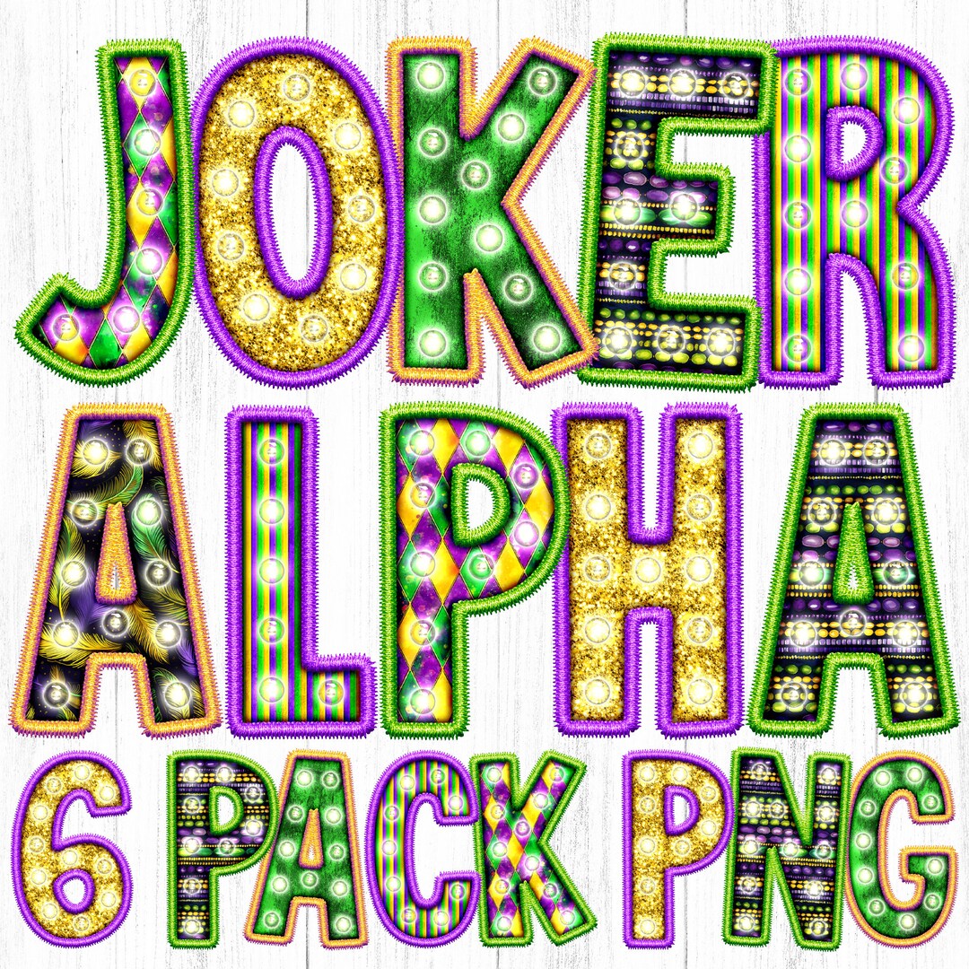 Joker Party PNG Alphabets, 6 Pack Bundle Faux Embroidery Classic Stitch ...