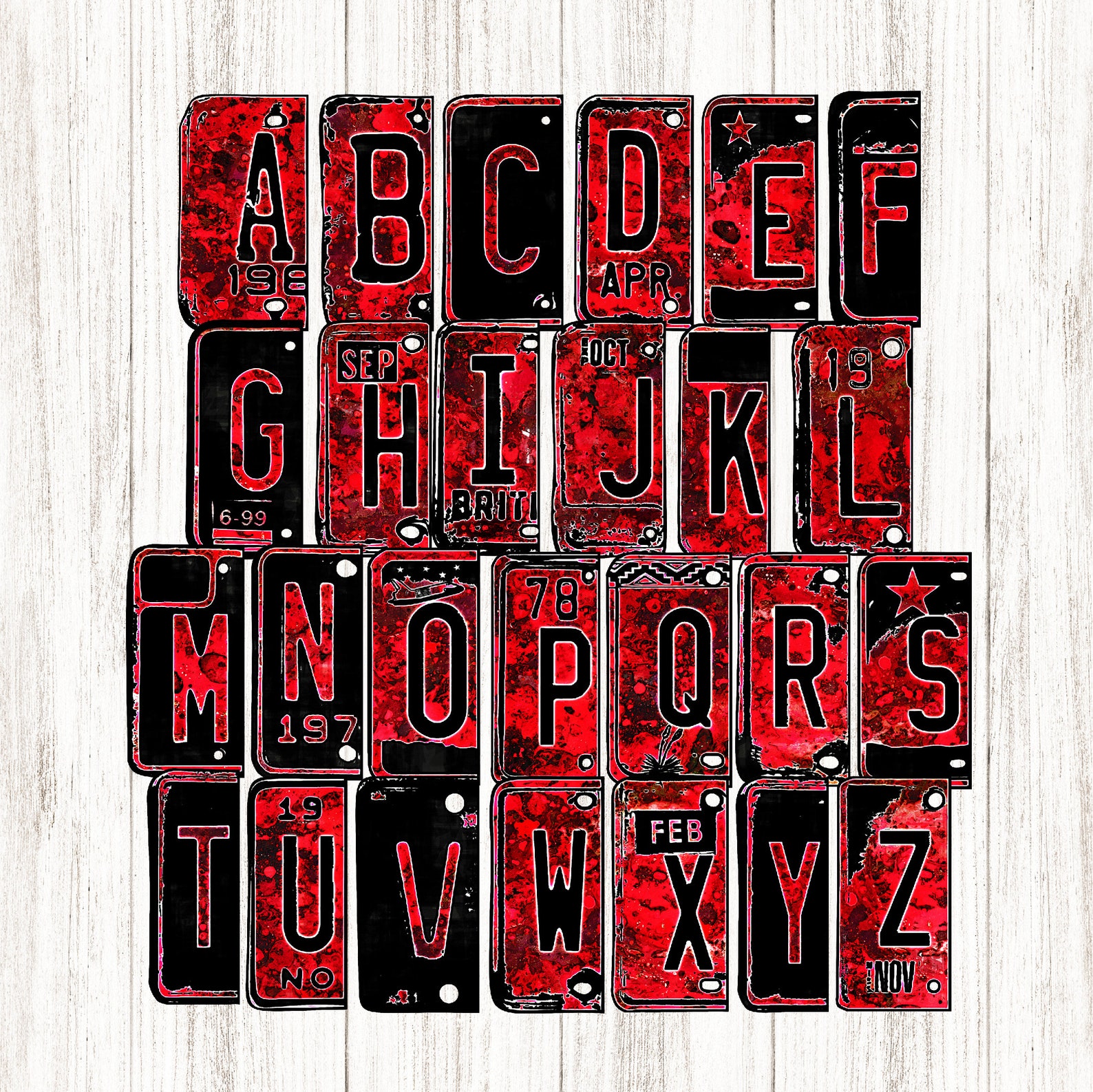 Red License Plate Alphabet Mix Match Letters Grunge & - Etsy
